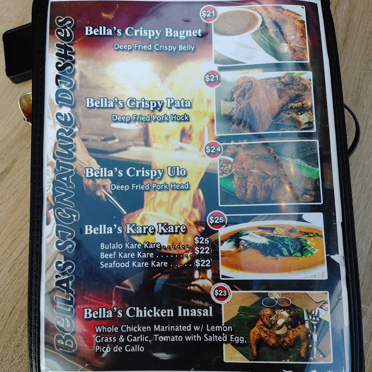Menu at Bella's Inasal restaurant, Mississauga
