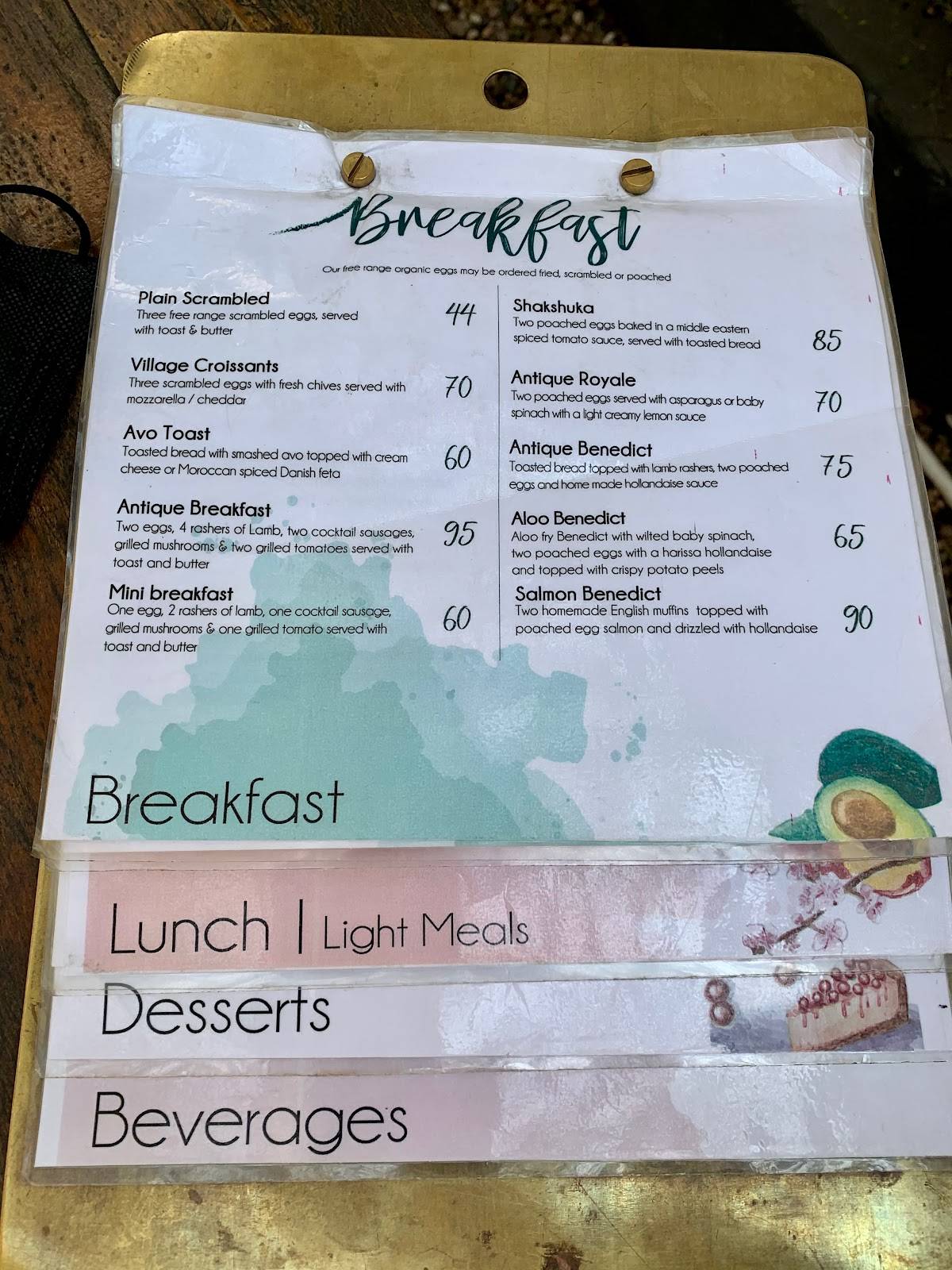 Menu at Antique Cafe, Durban, 91 Churchill Rd