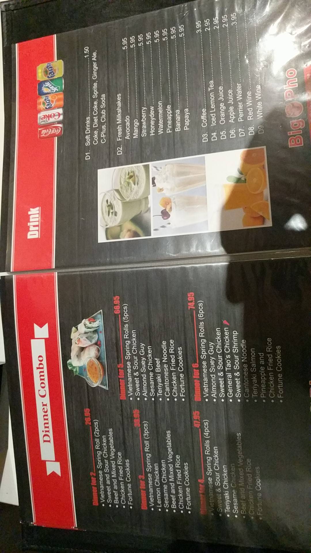 Menu at Big Pho restaurant, Barrie, 31 Commerce Park Dr