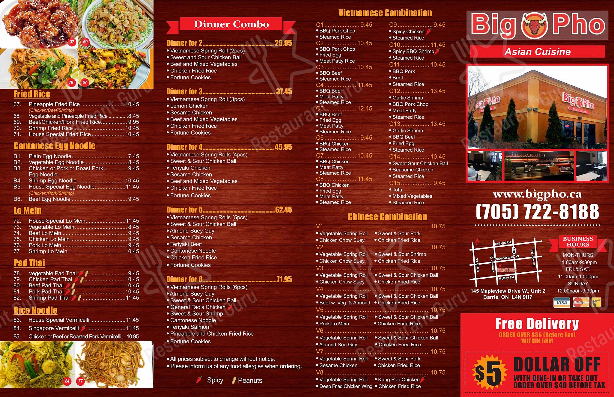 Menu at Big Pho restaurant, Barrie, 31 Commerce Park Dr