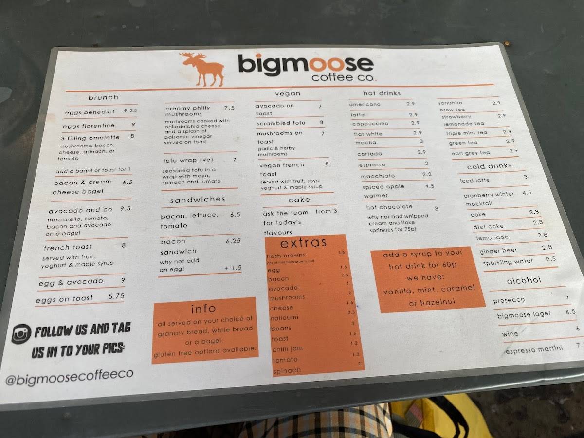 Menu at Bigmoose Coffee cafe, Cardiff