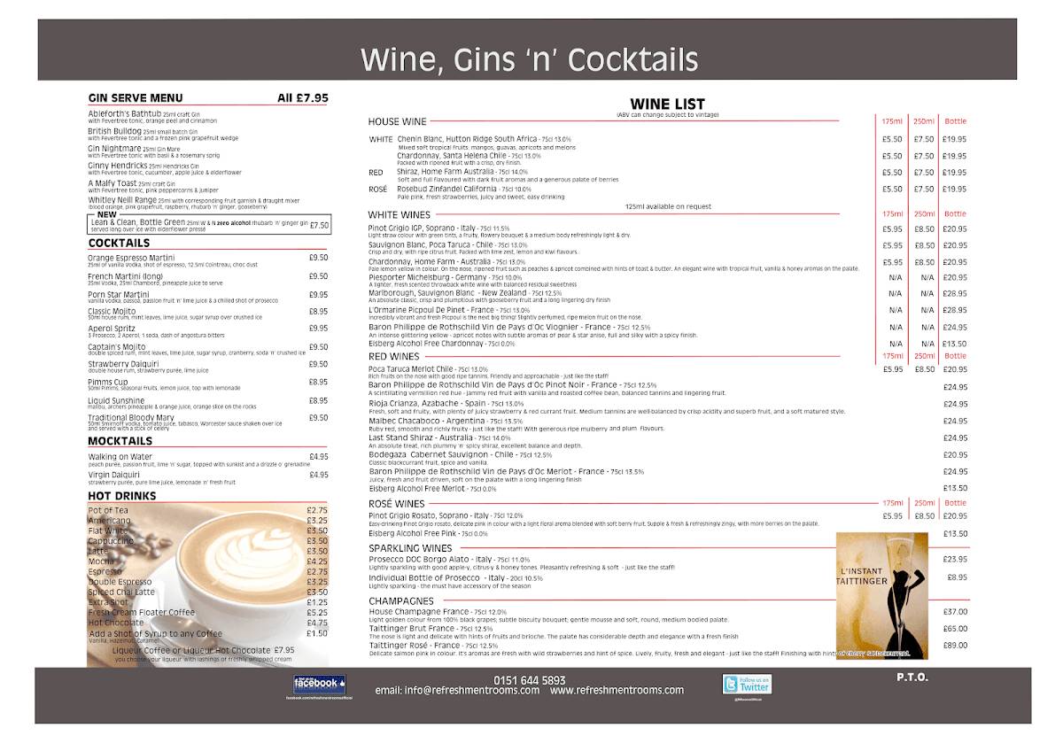 Menu at The Refreshment Rooms pub & bar, Birkenhead