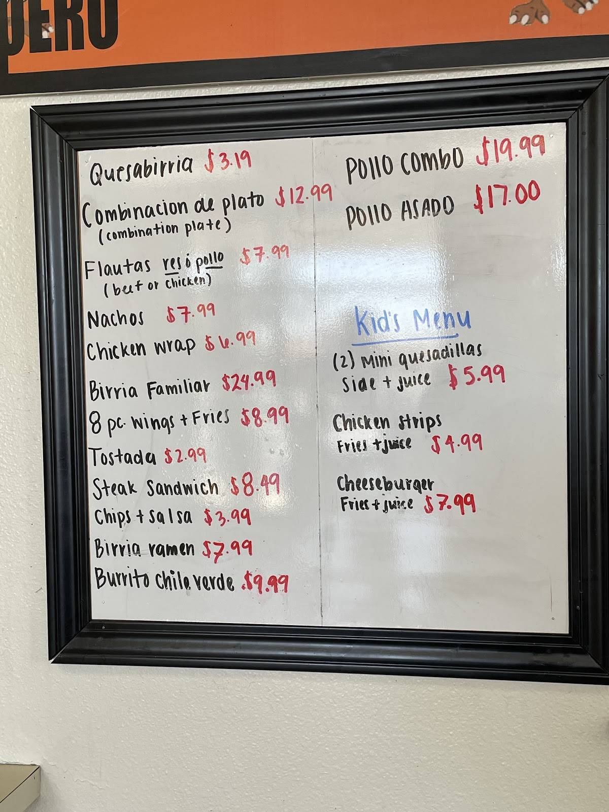 Menu at Birria Y Pollos El Guero BBQ, Porterville