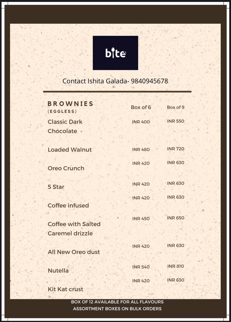 Menu at Bite, Chennai