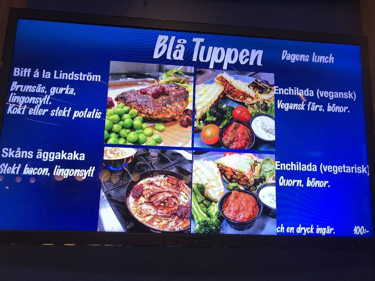 Menu at Bla Tuppen restaurant, Helsingborg