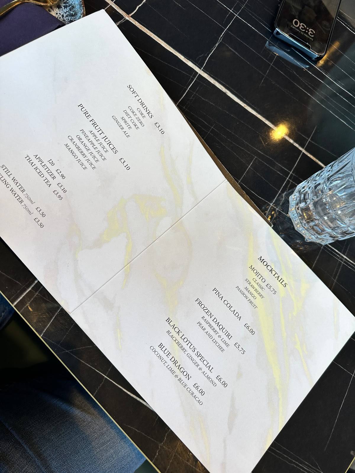 Menu at Black Lotus restaurant, Ilford