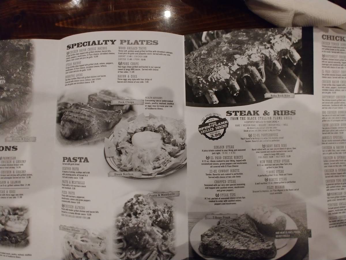 Menu at Black Stallion Steakhouse, Columbia