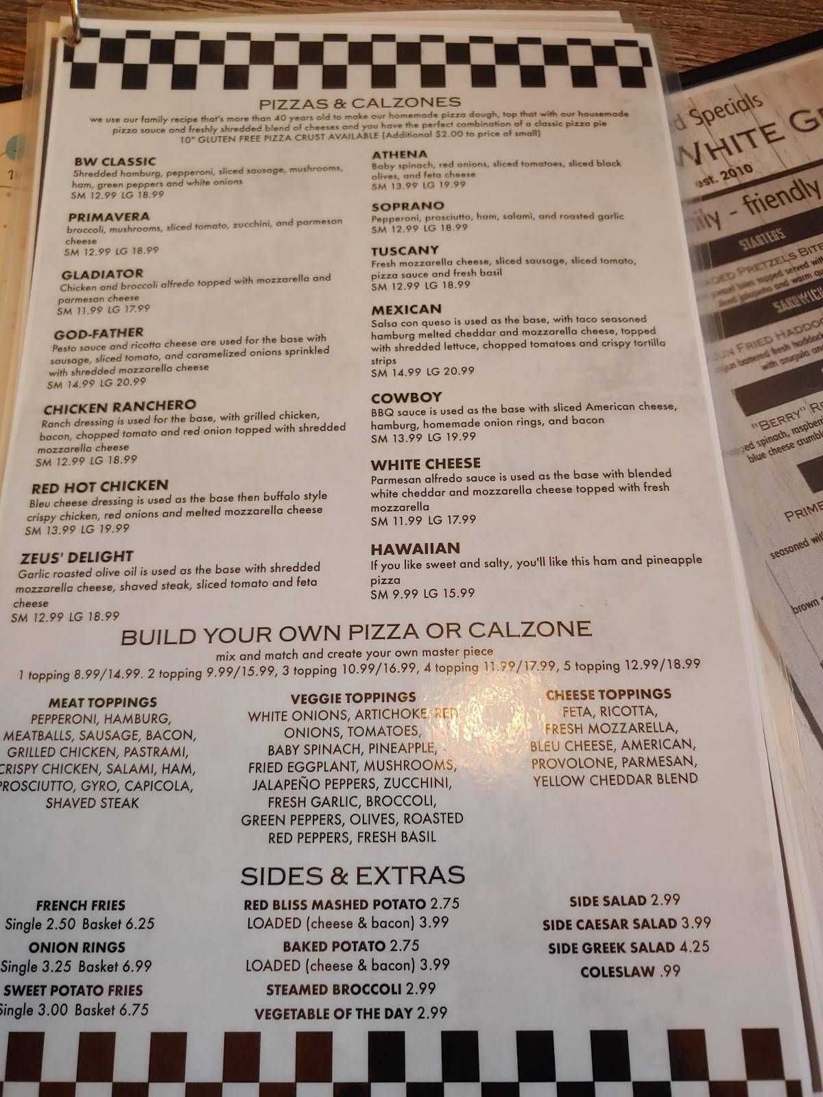 Menu at Black & White Grille restaurant, Spencer