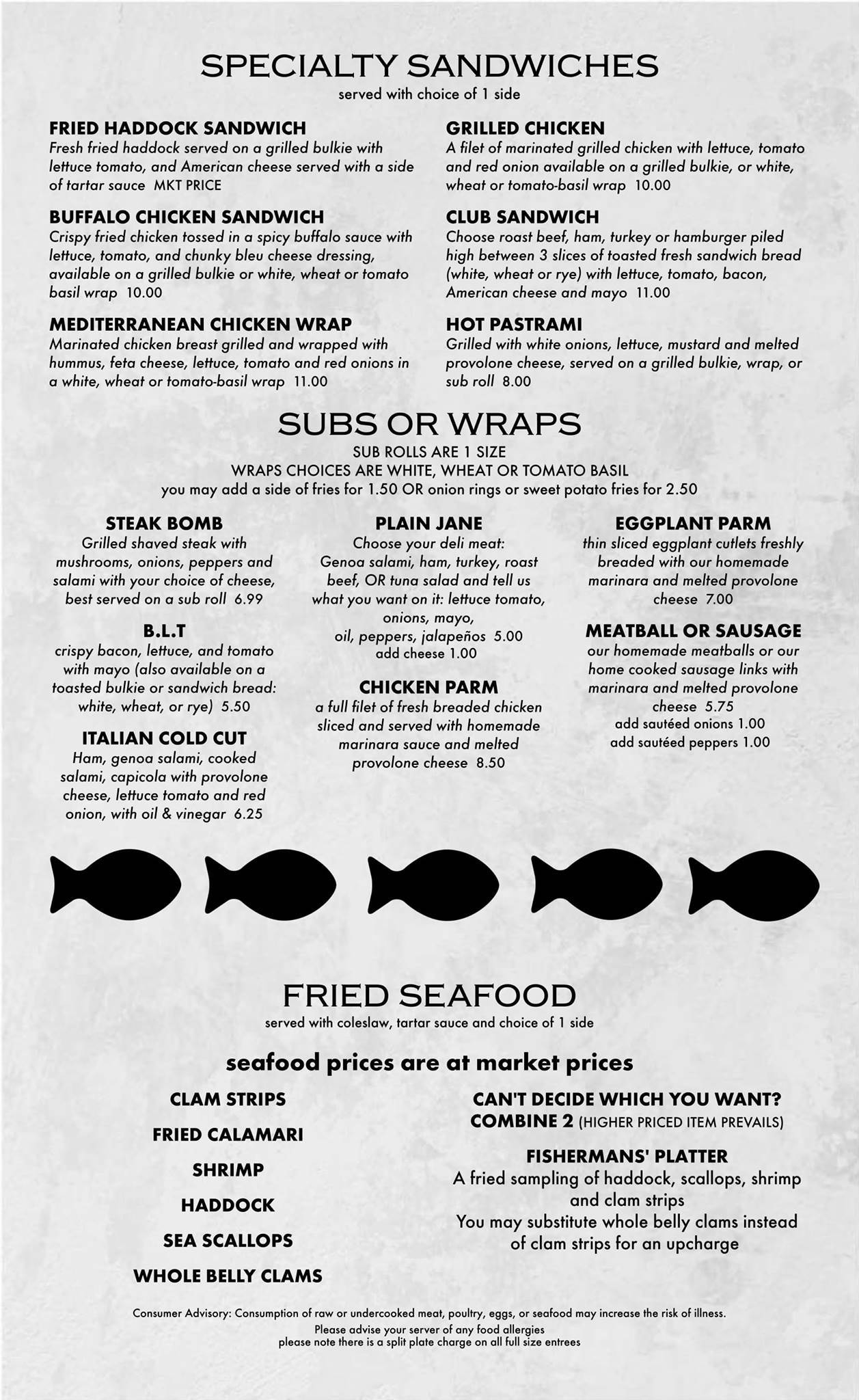 Menu at Black & White Grille restaurant, Spencer