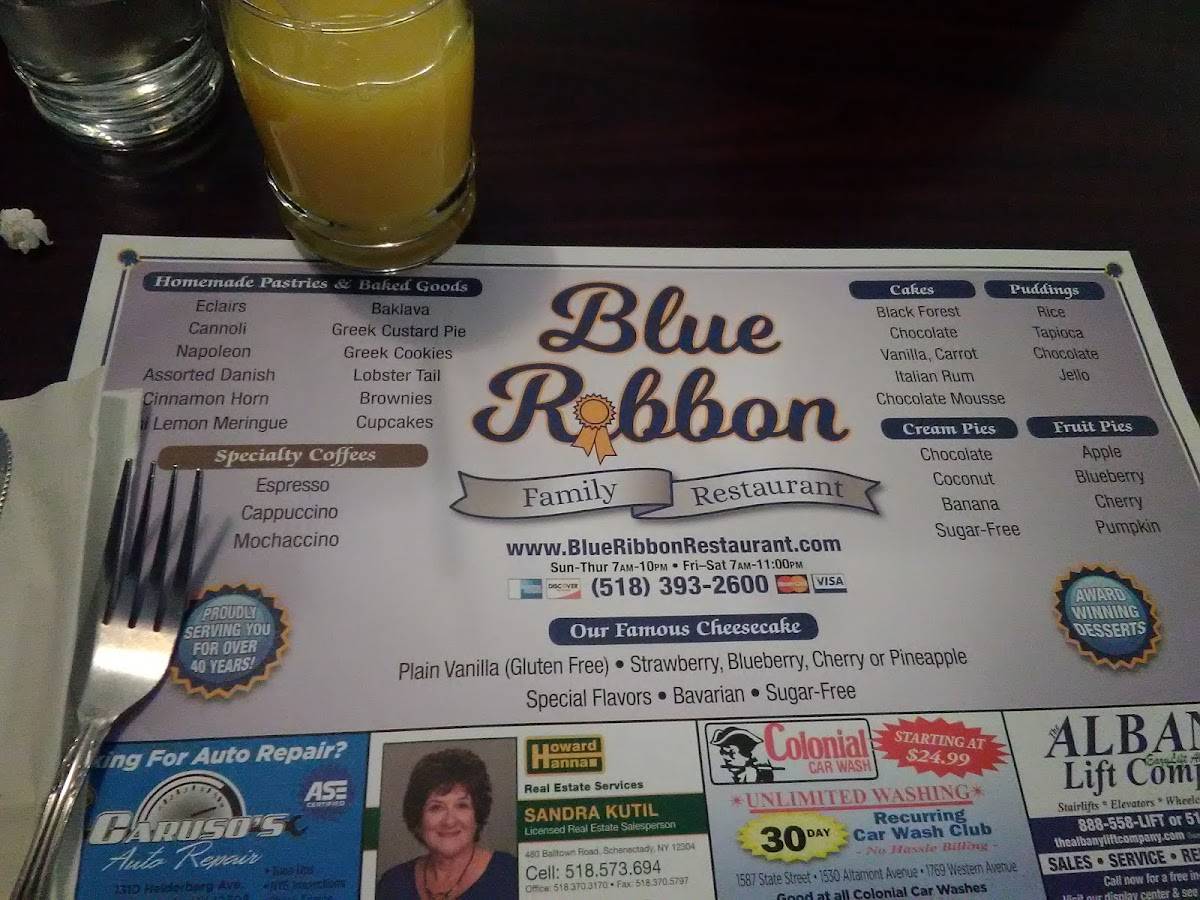 Menu at Blue Ribbon Restaurant & Bakery, Schenectady