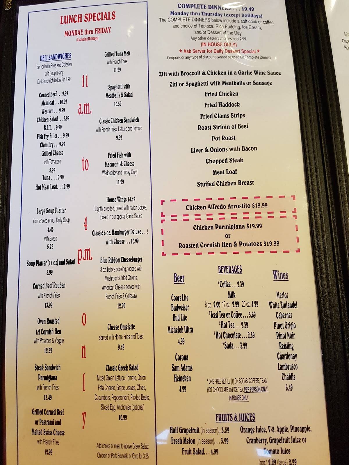 Menu at Blue Ribbon Restaurant & Bakery, Schenectady