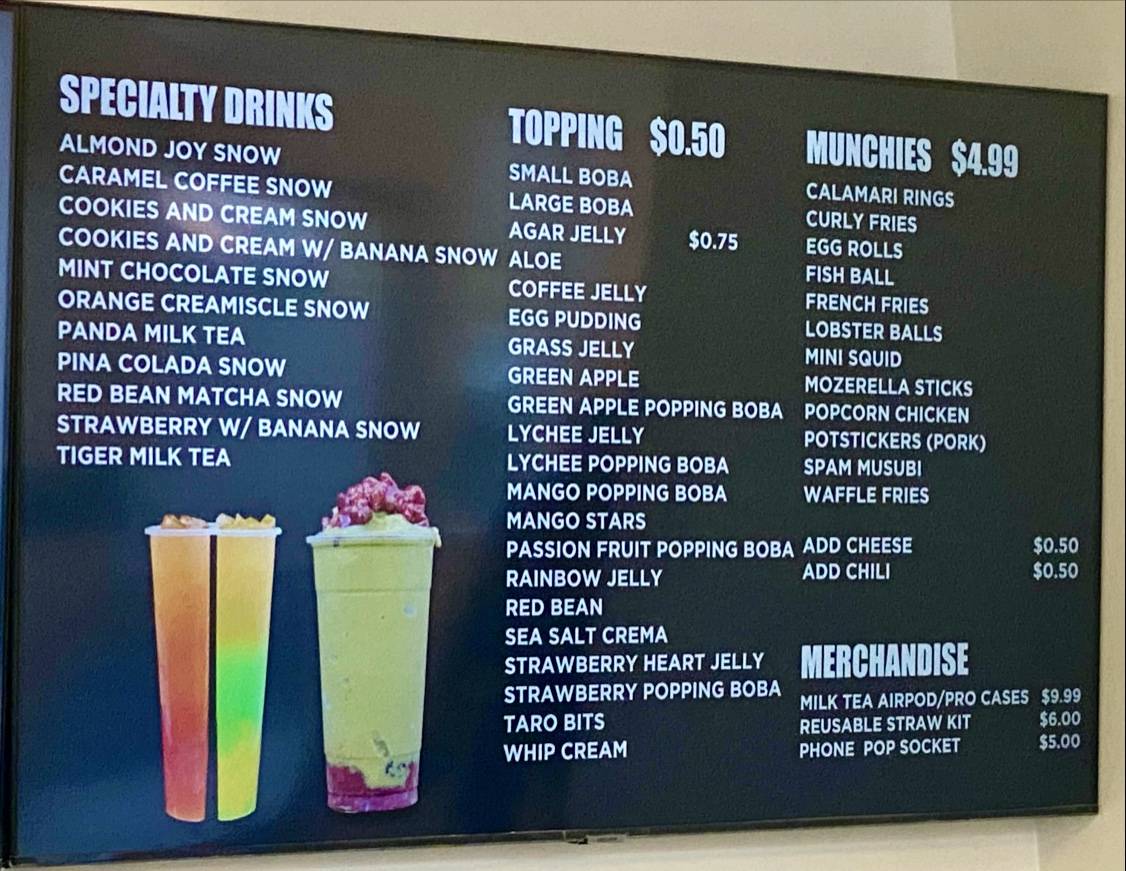 Menu at Boba Addict pub & bar, Fresno