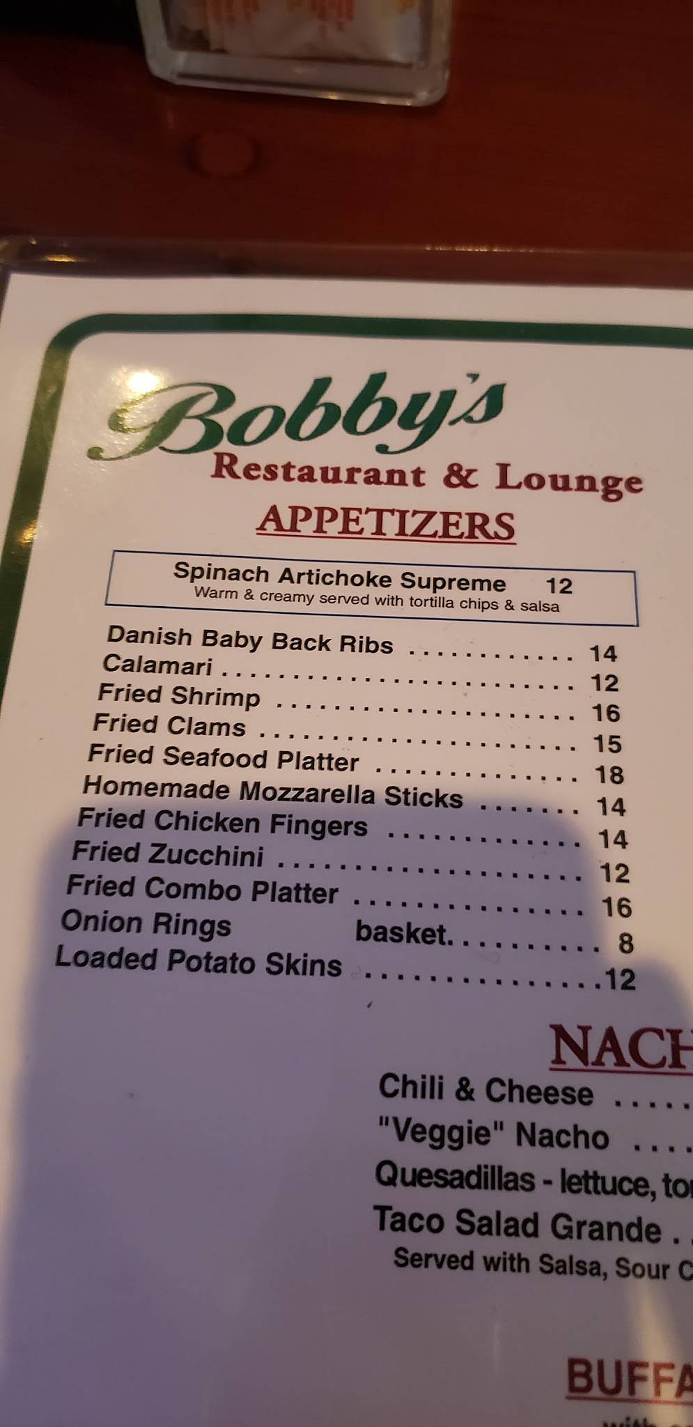 Menu at Bobby's Restaurant & Lounge, Vero Beach