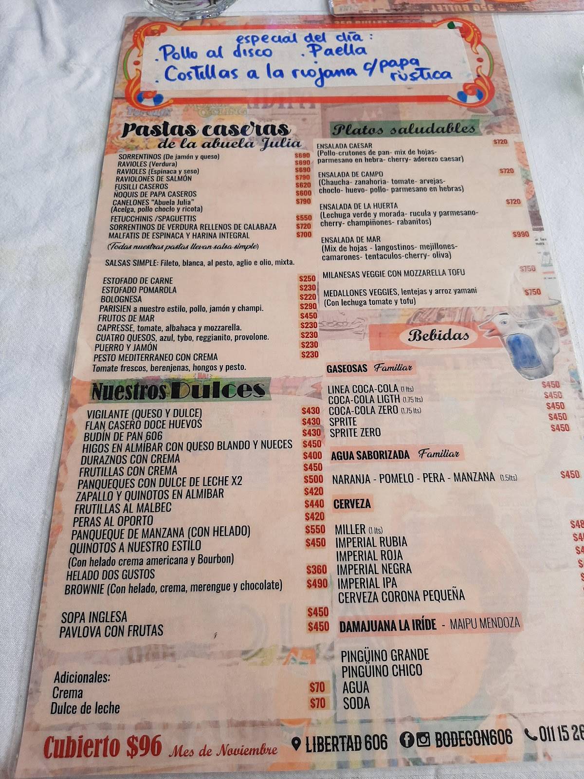 Carta del restaurante Bodegón 606 Merlo, Merlo