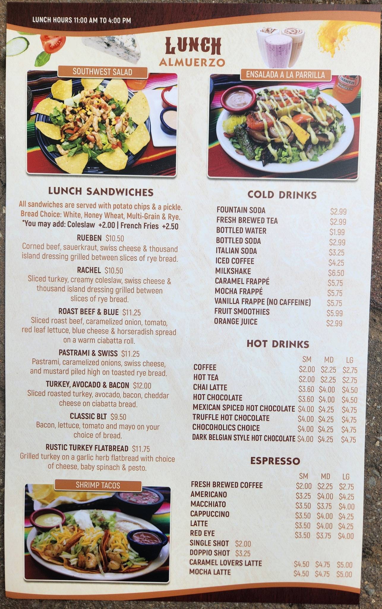 Menu at Caffe 101 cafe, Boiling Springs, 101 Front St