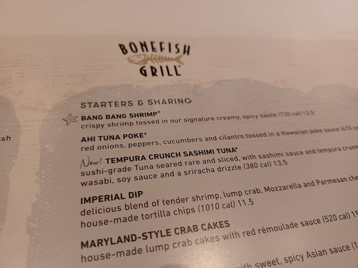 Menu at Bonefish Grill restaurant, The Villages