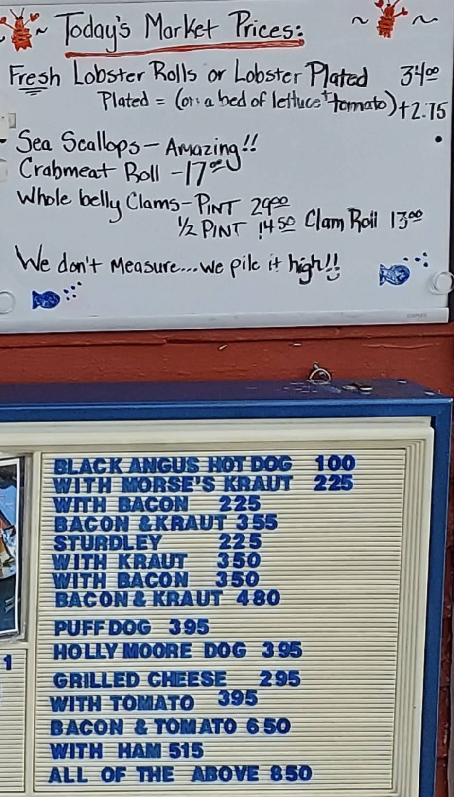 Menu at Red's Eats restaurant, Wiscasset