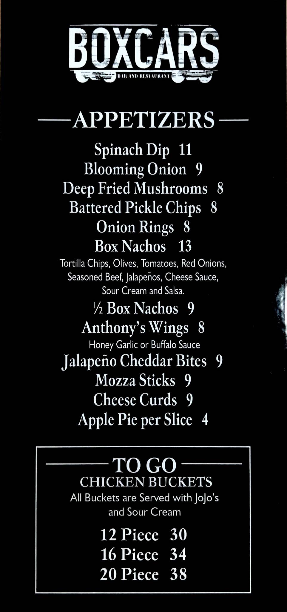 Menu at Boxcars Restaurant and Bar, Havre