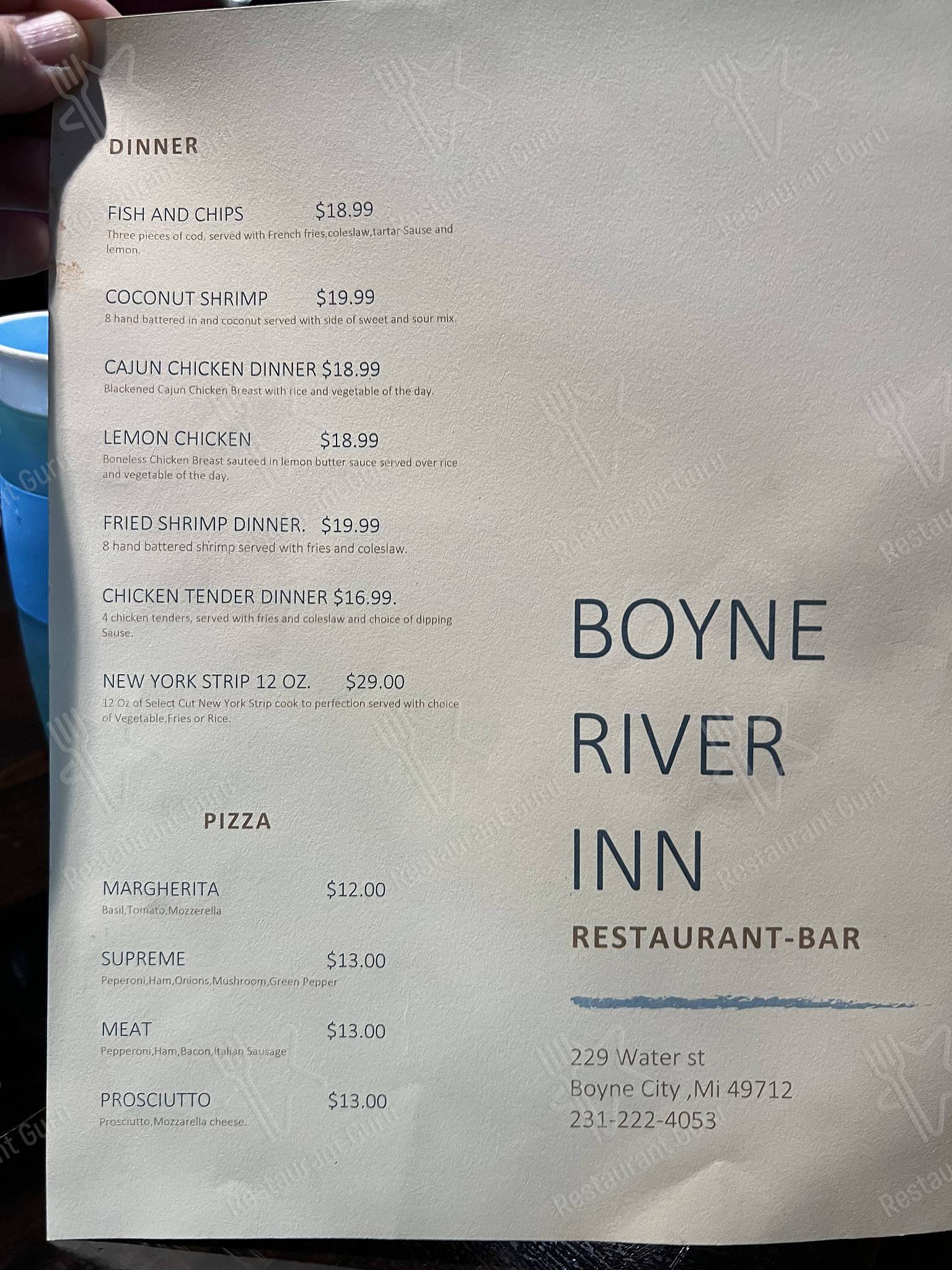 Menu at Boyne River Inn pub & bar, Boyne City