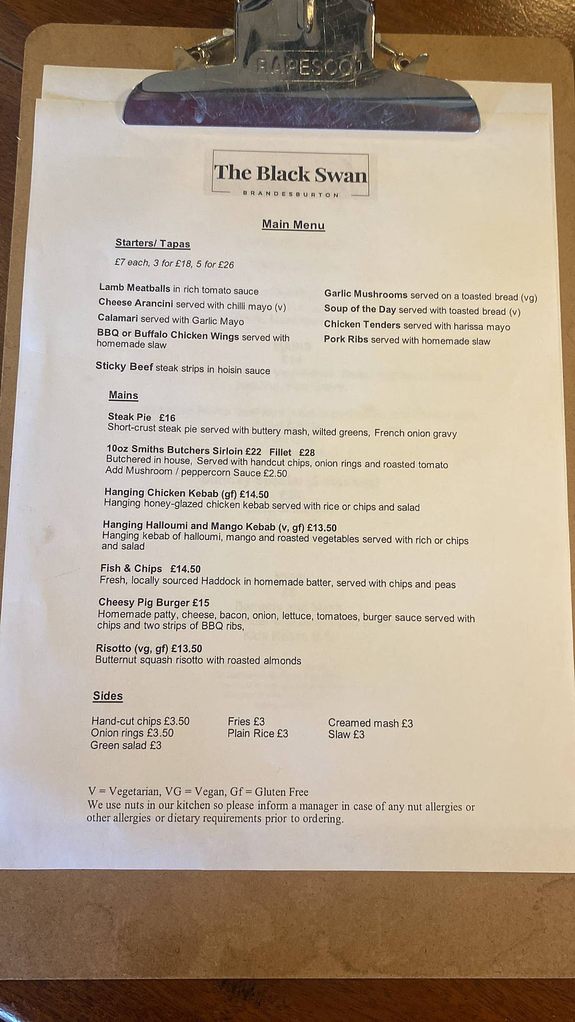 Menu at Black Swan pub & bar, Brandesburton