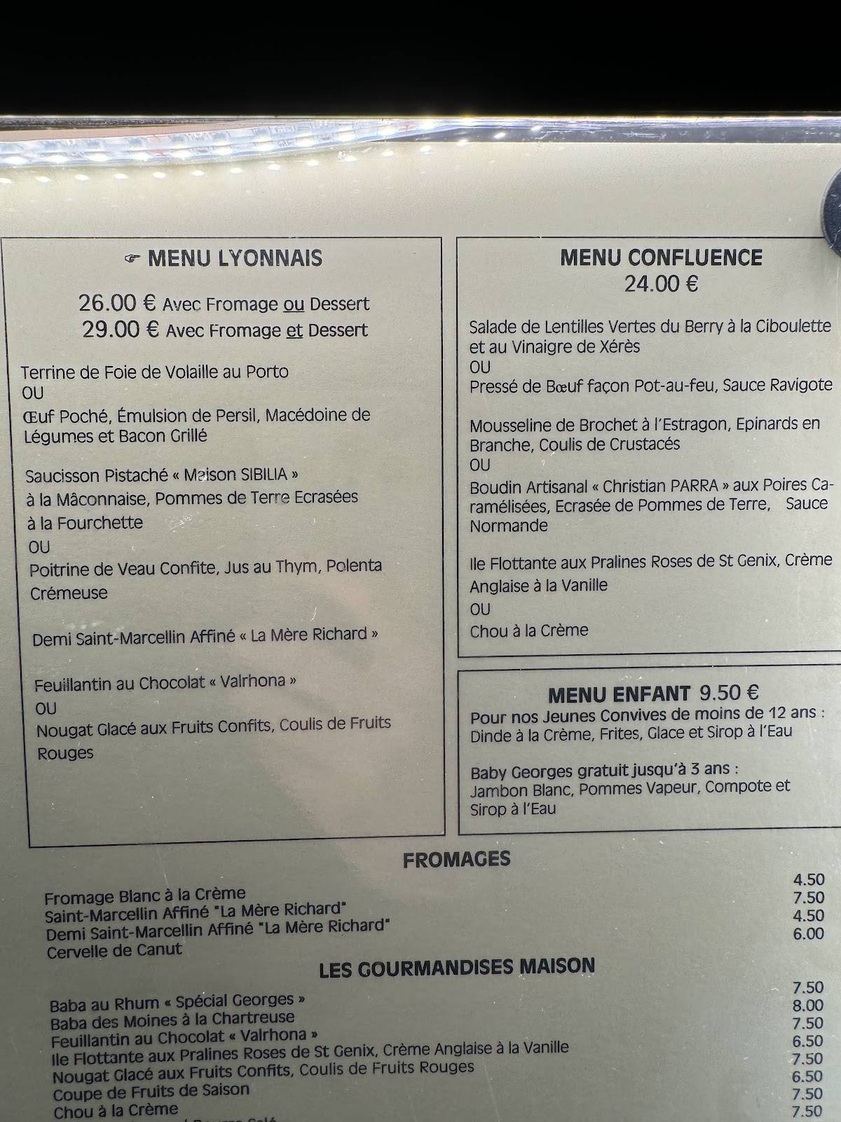 Menu au Brasserie Georges restaurant, Lyon