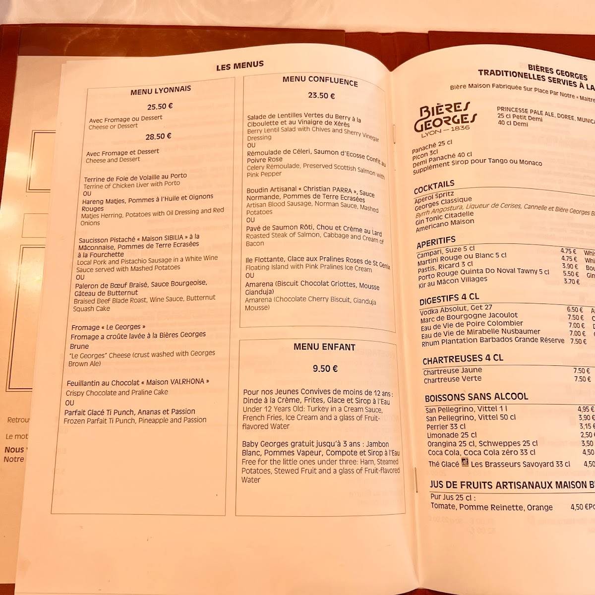 Menu au Brasserie Georges restaurant, Lyon