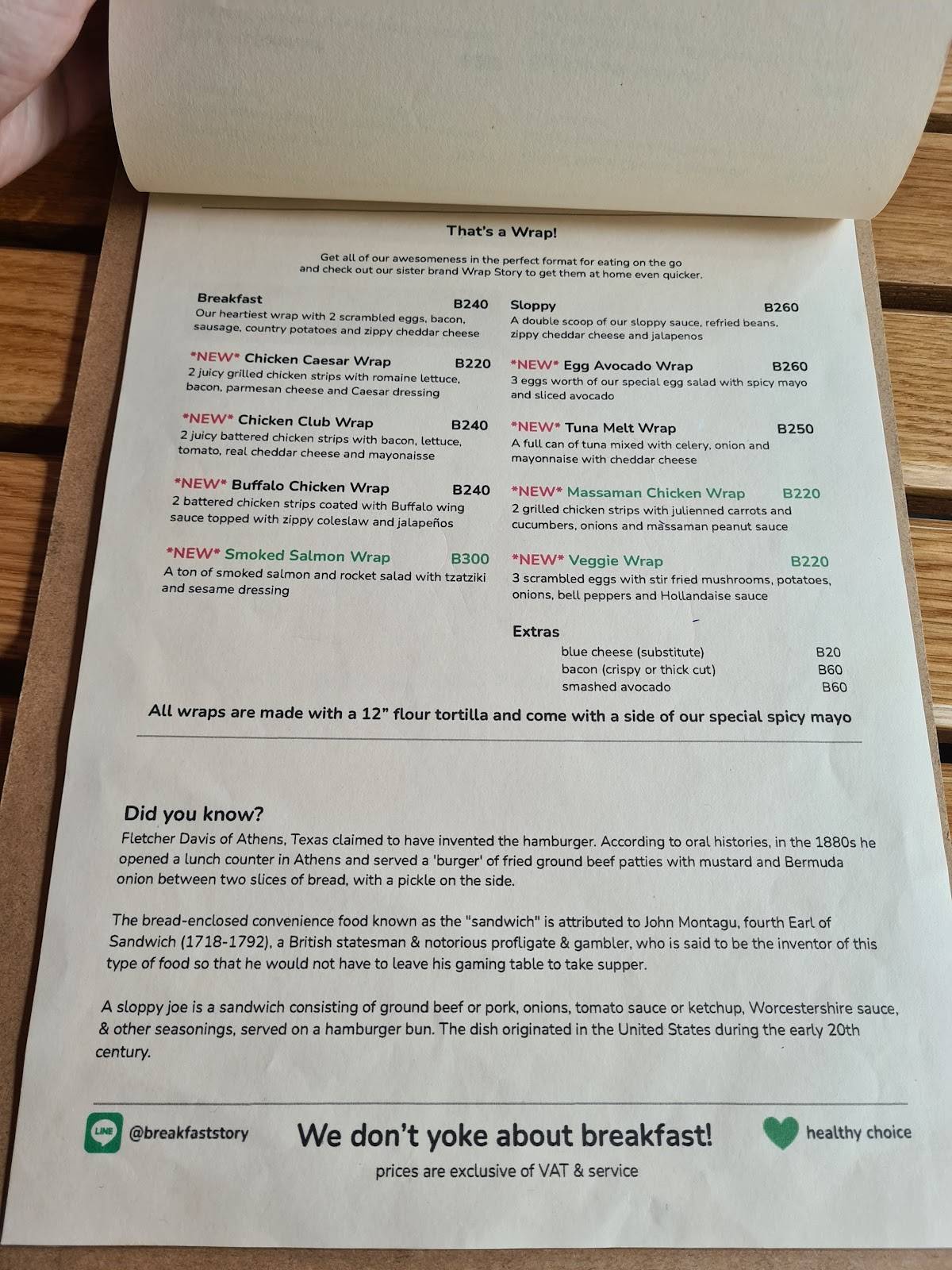 Menu at Breakfast Story Asok restaurant, Bangkok, 392/9 Sukhumvit Rd