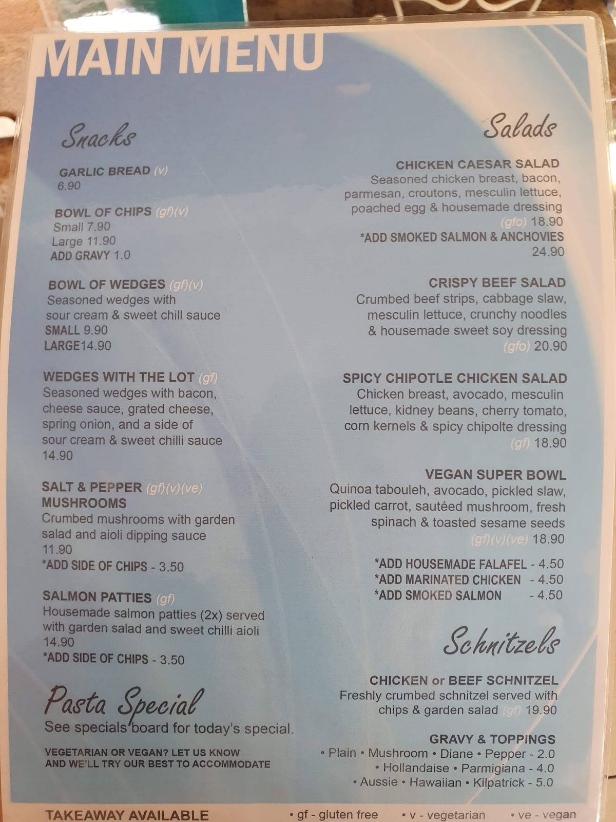 Menu at Breeze Bistro restaurant, Whyalla