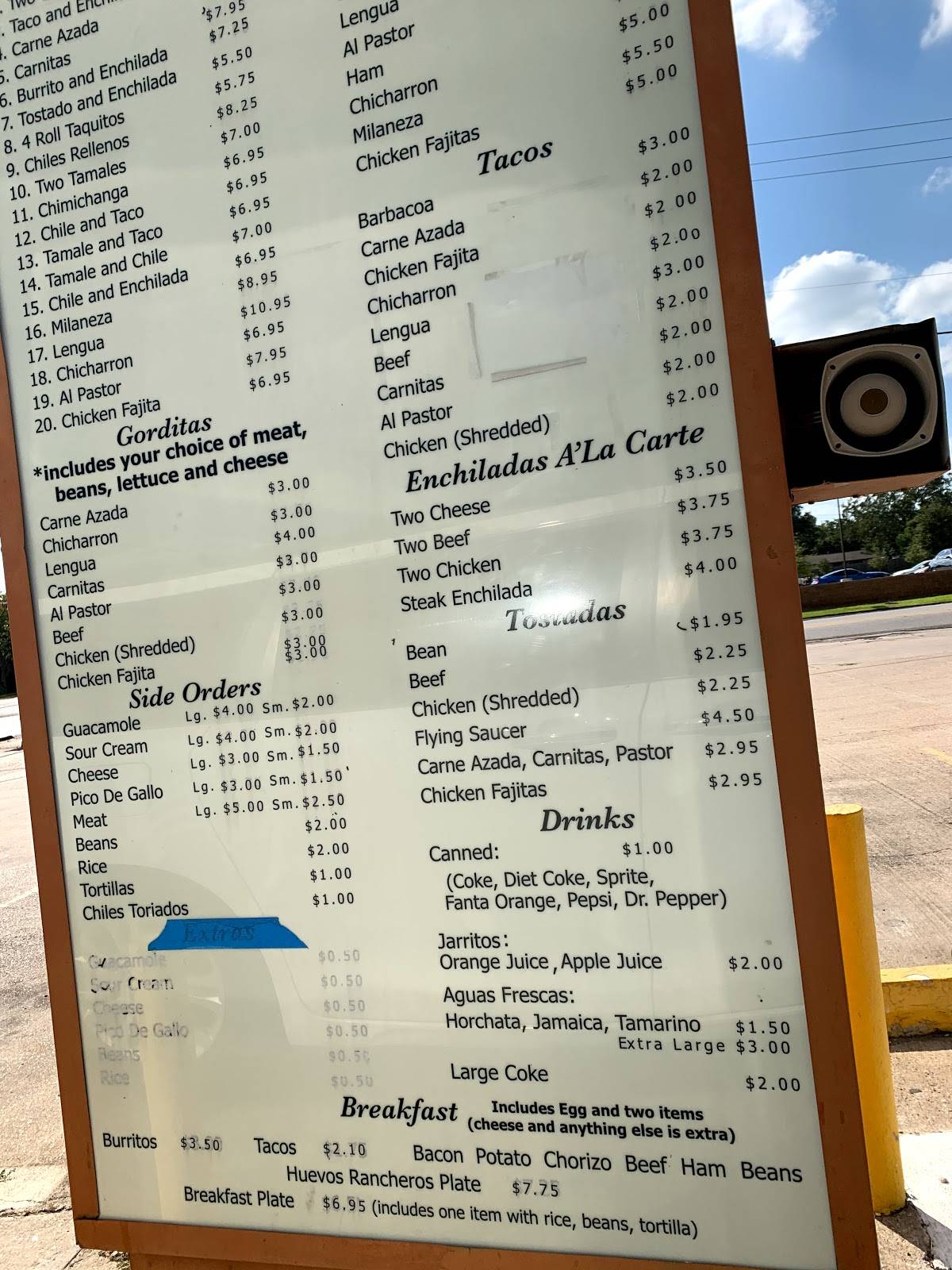 Menu at Andrea's Taco Shop restaurant, Brenham