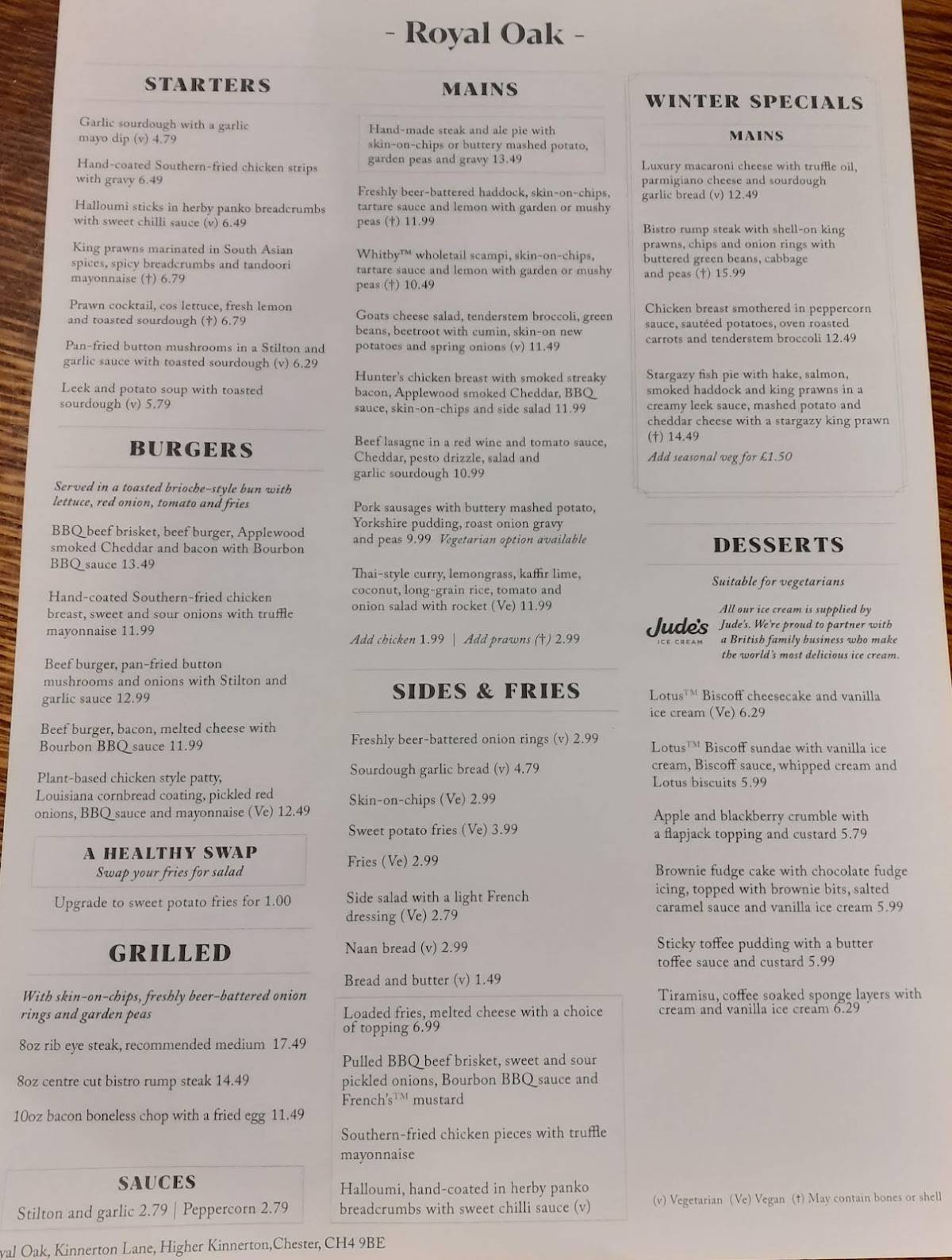 Menu at The Royal Oak pub & bar, Higher Kinnerton