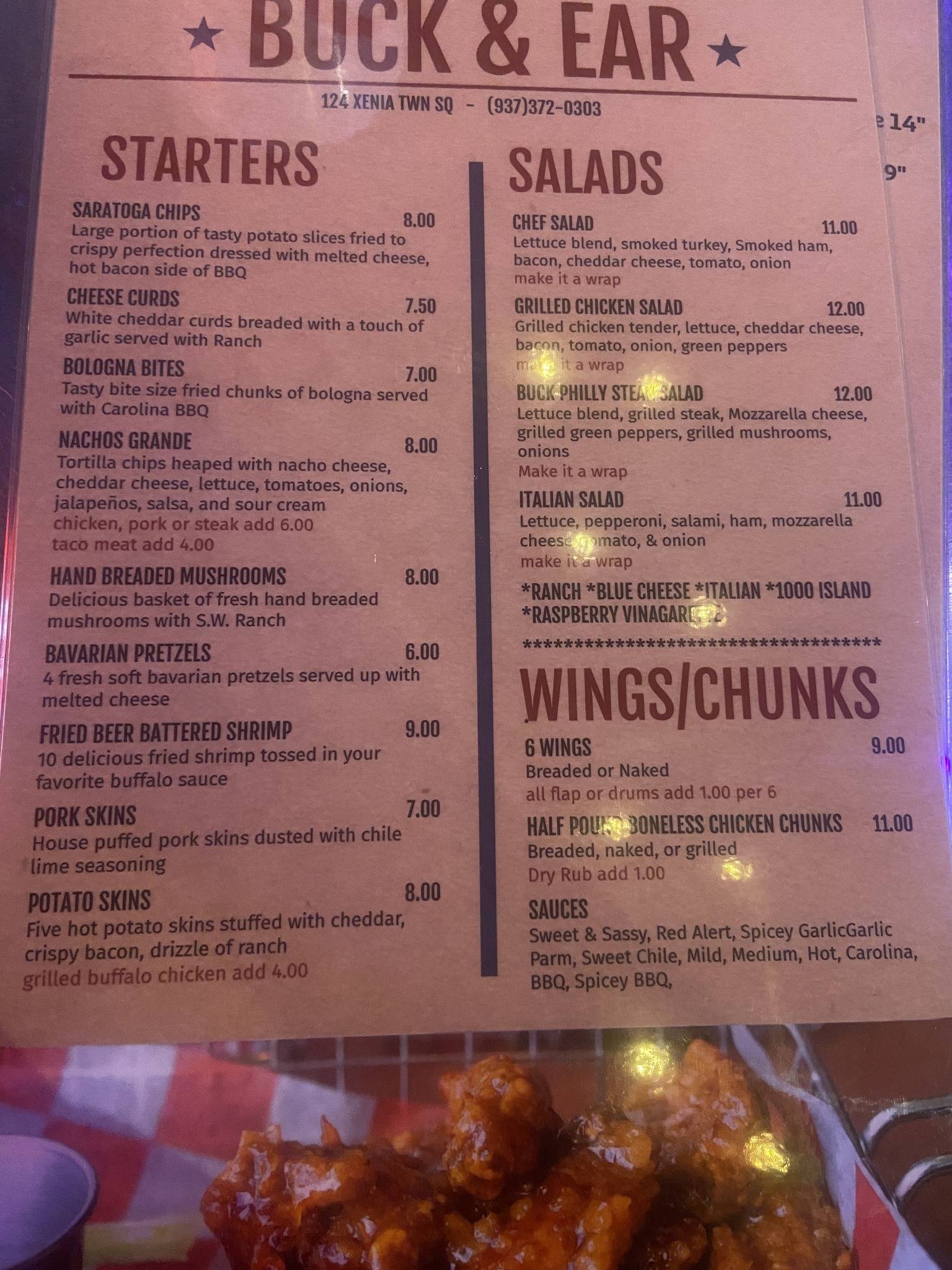 Menu at Buck and Ear pub & bar, Xenia