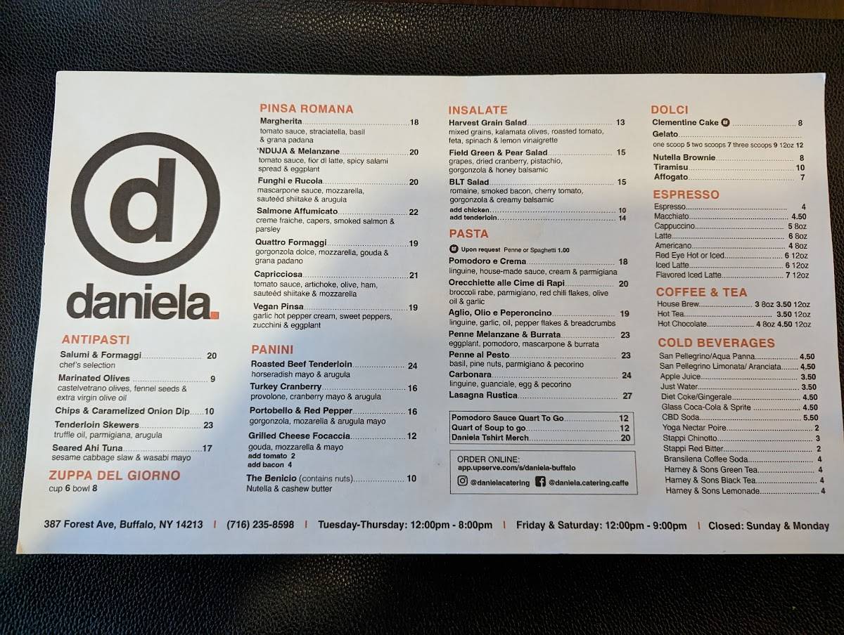 Menu at Daniela pub & bar, Buffalo