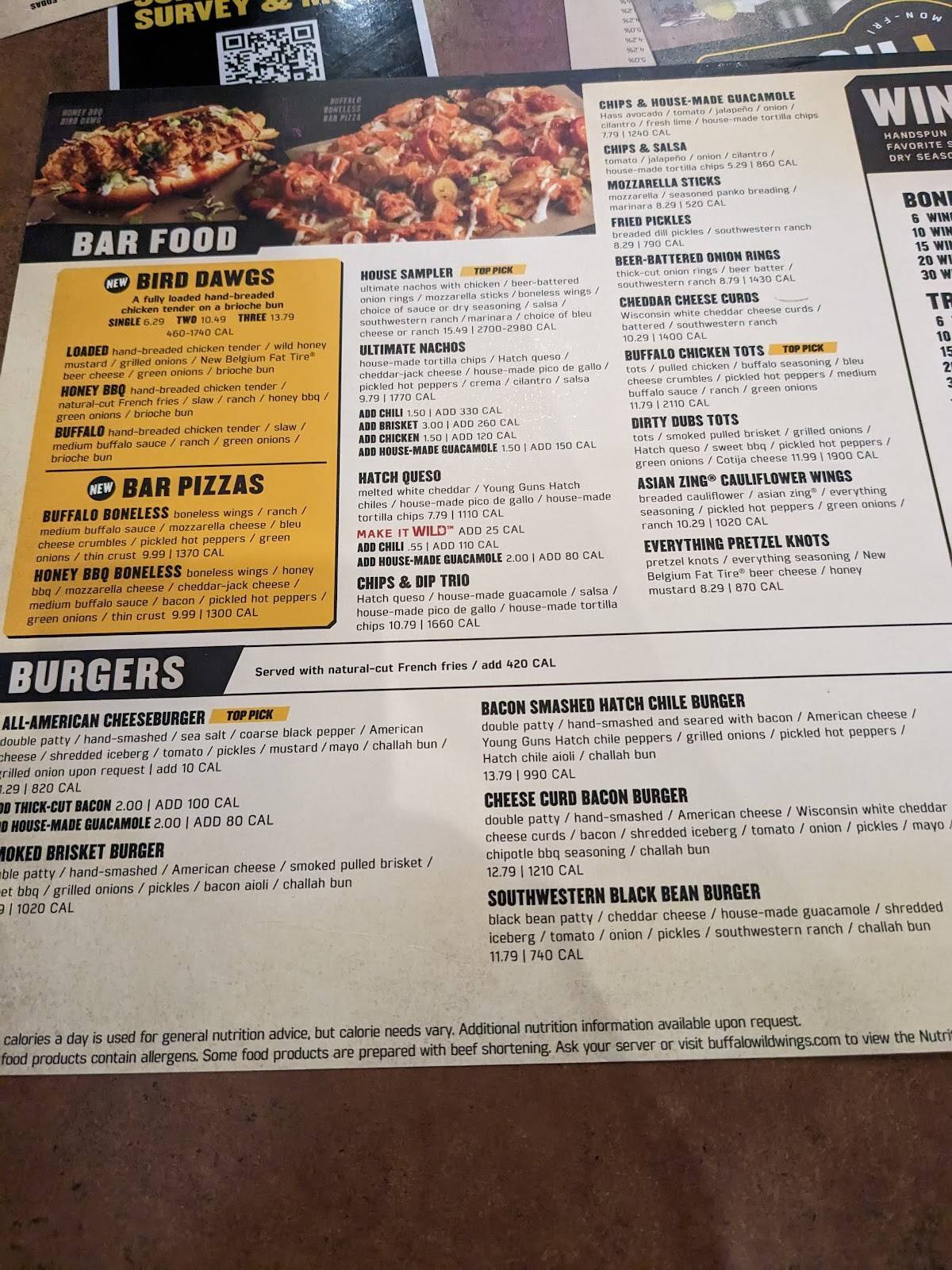 Menu at Buffalo Wild Wings pub & bar, Alamogordo