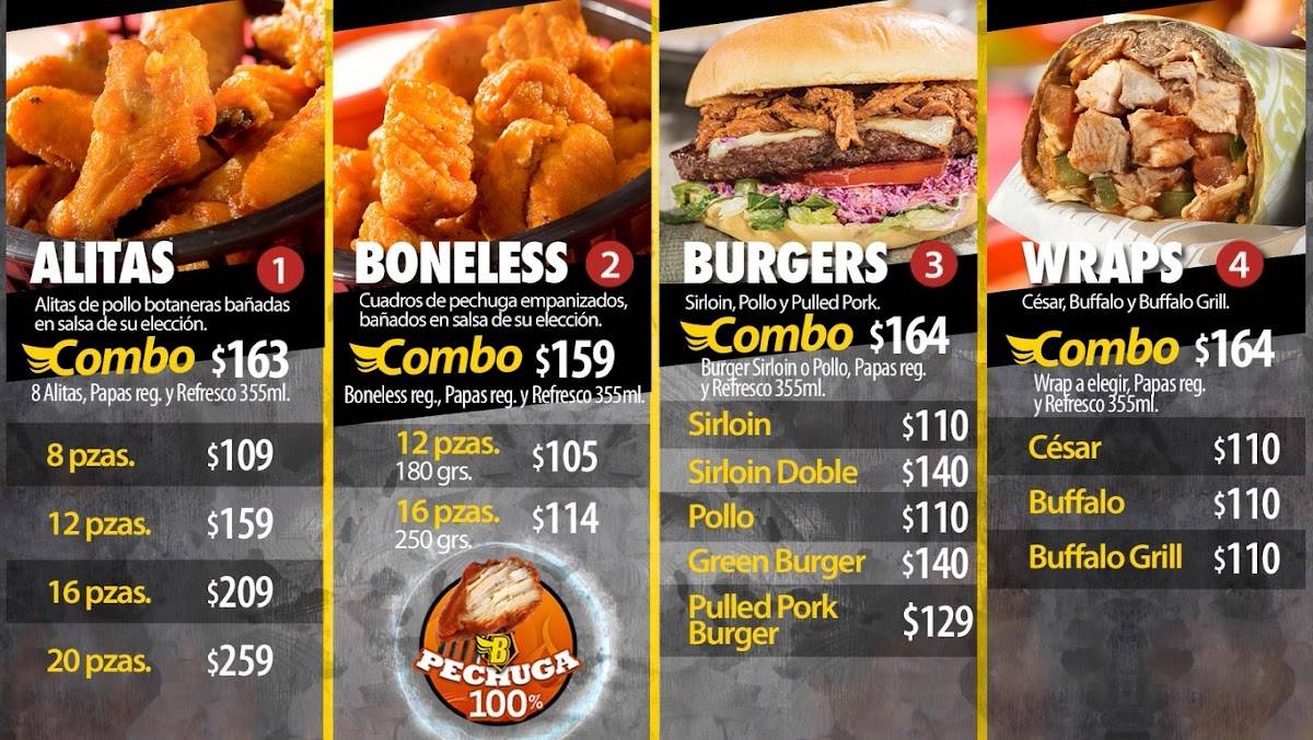 Menu at Buffalucas restaurant, Ciudad Juarez, Av. Ejército Nacional 7695