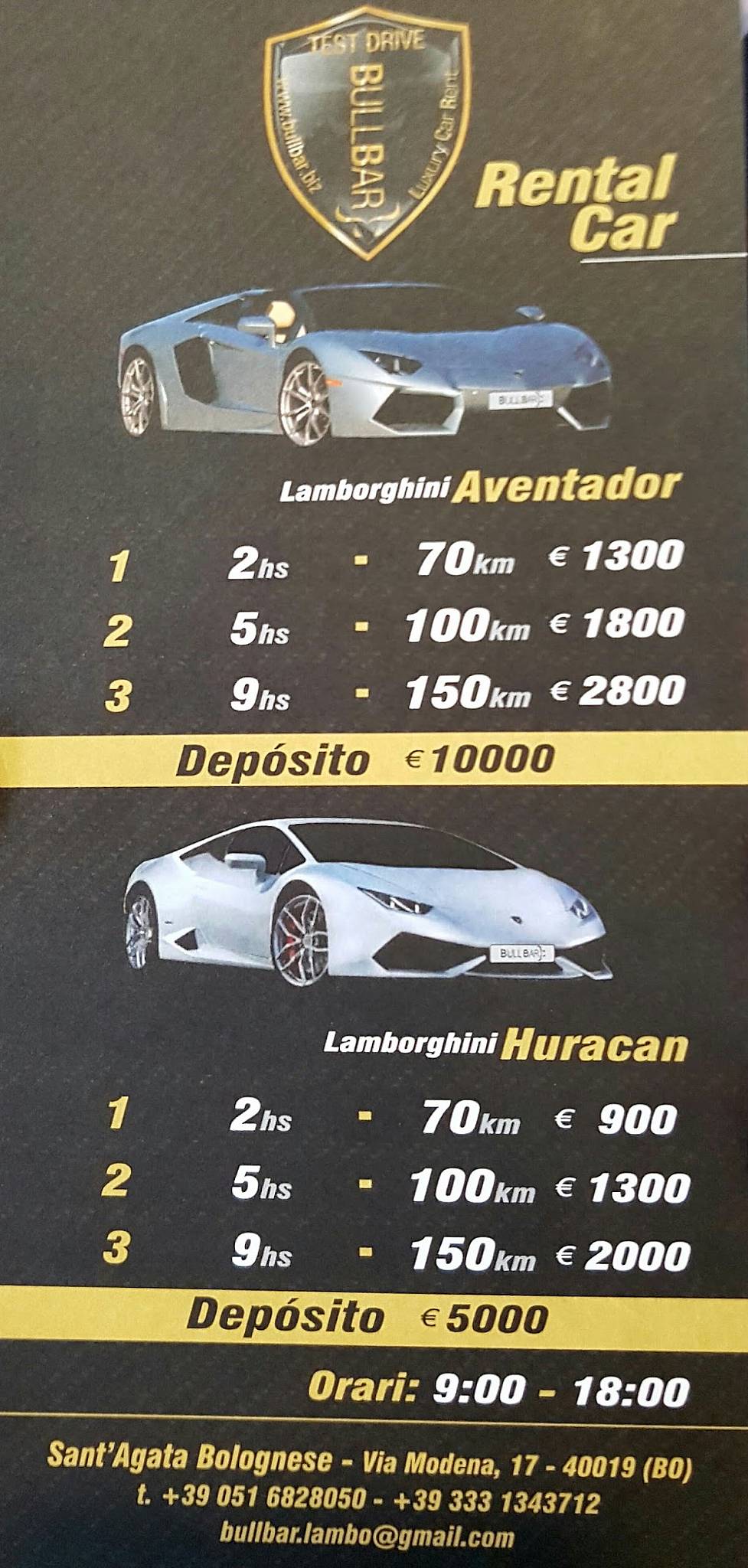 Menu da Bull Bar - Noleggio Lamborghini e auto di lusso - Luxury and ...