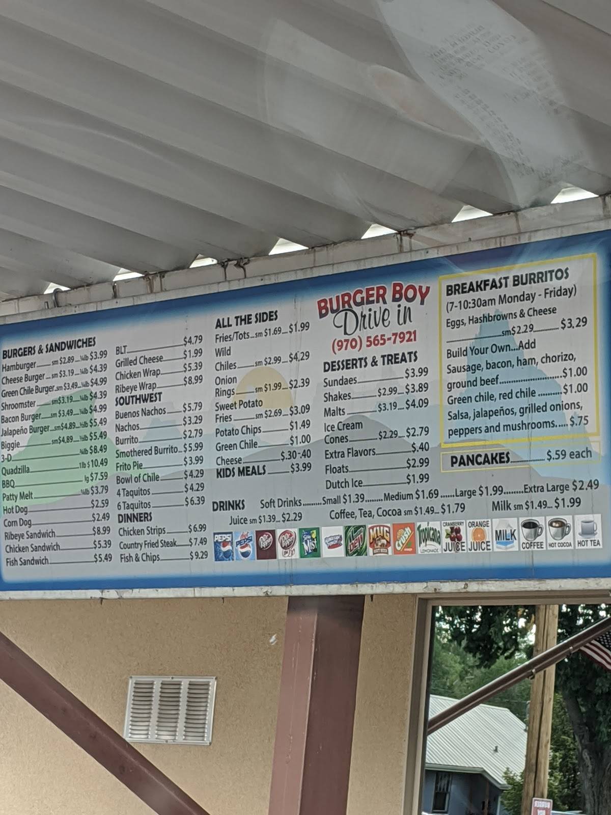 Menu at Burger Boy Drive In restaurant, Cortez