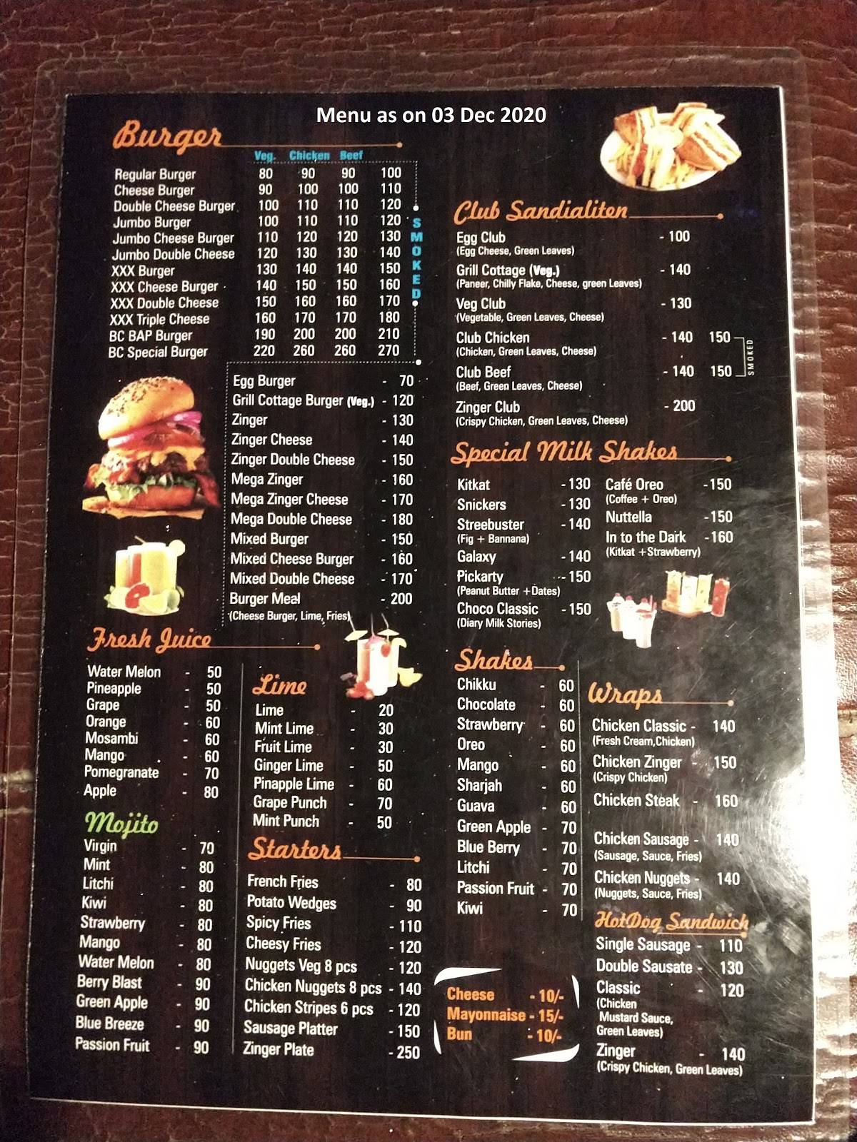 Menu at Burger Castle BC Cafe, Thrissur, G6FC+5GQ