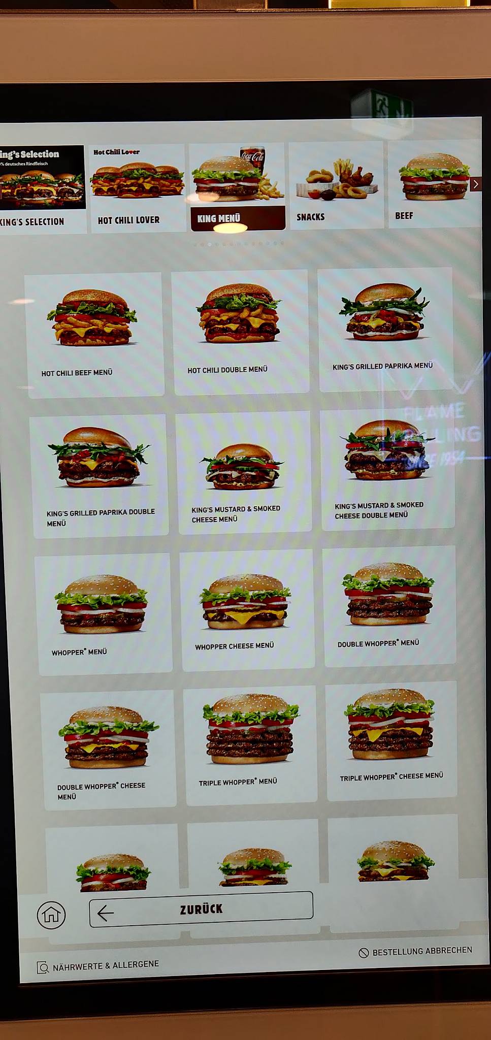 Menu at Burger King fast food, Singen