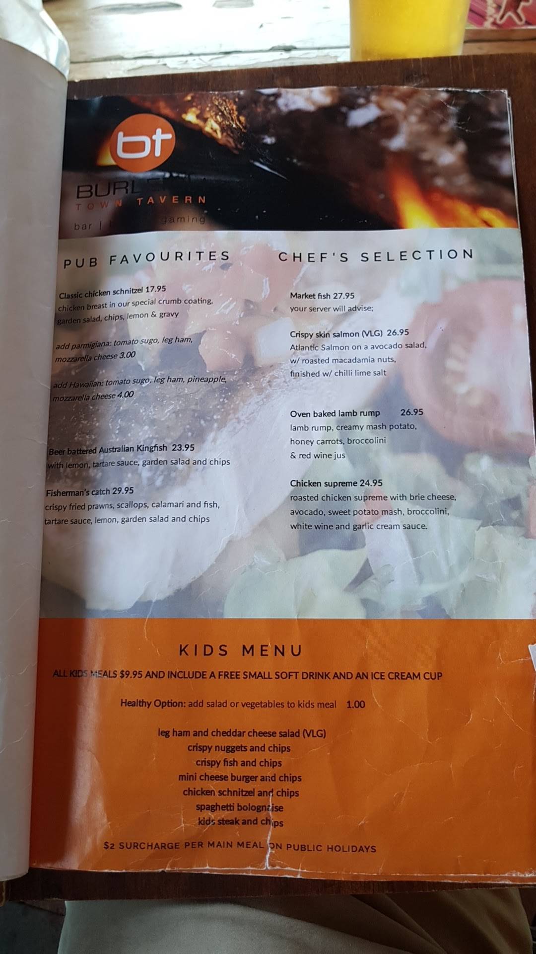 Menu at Burleigh Town Hotel pub & bar, Burleigh Heads, Tsipura Dr