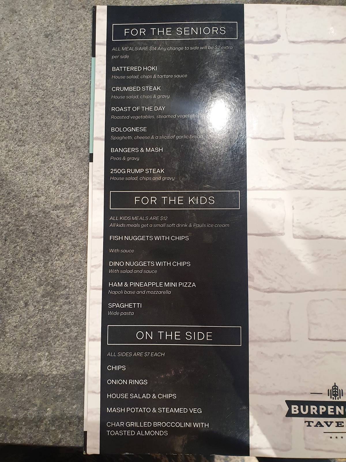 Menu at Burpengary Tavern pub & bar, Burpengary