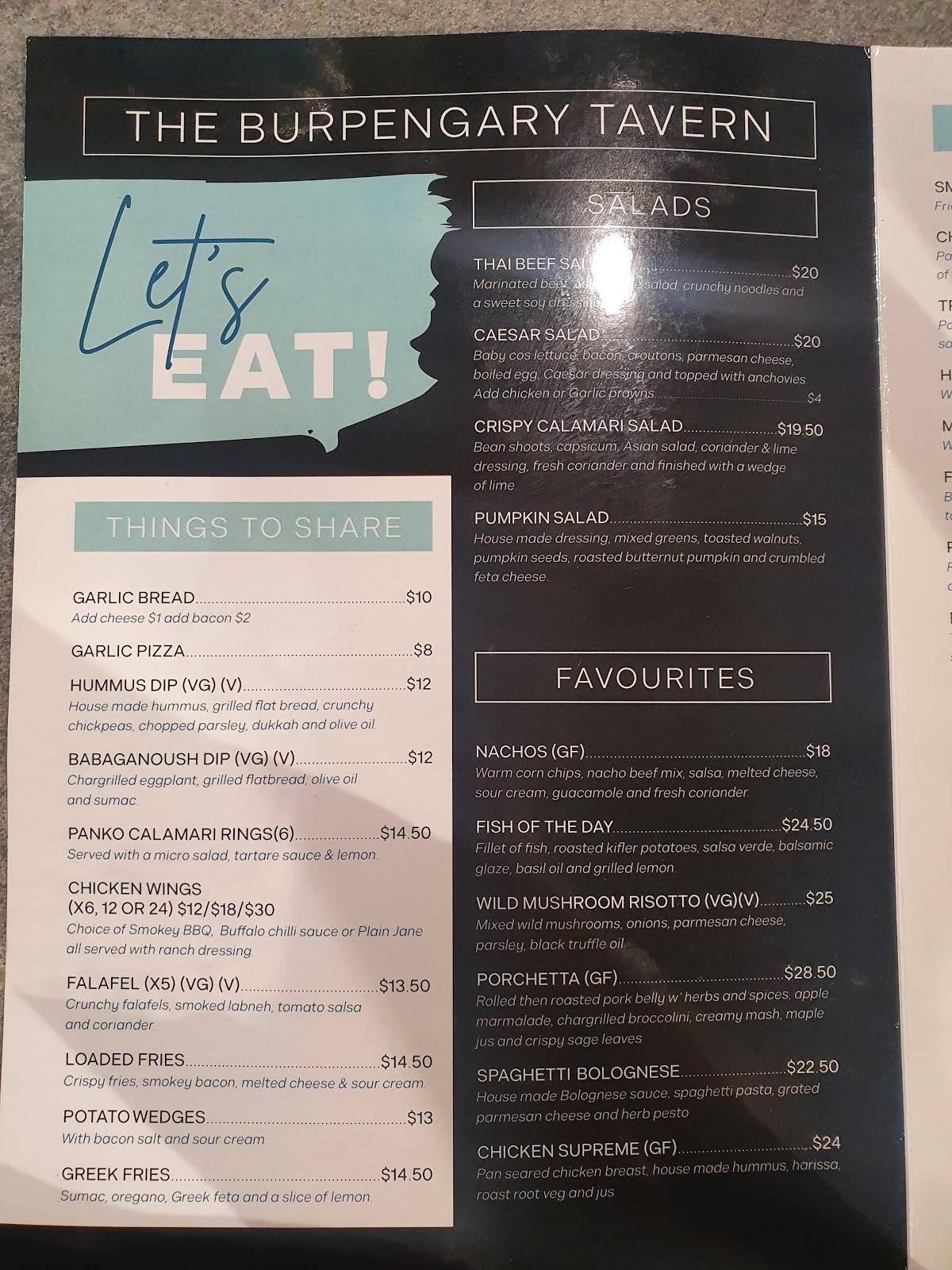 Menu at Burpengary Tavern pub & bar, Burpengary