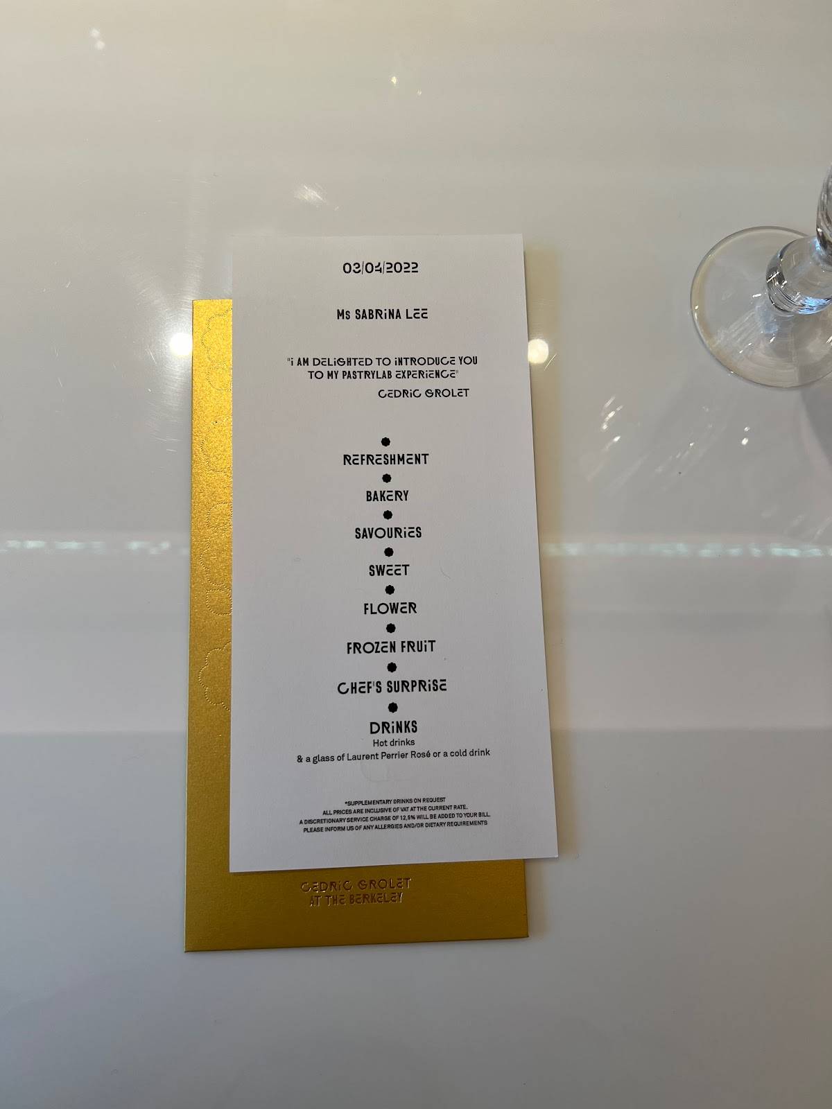 Menu at Cédric Grolet at The Berkeley desserts, London