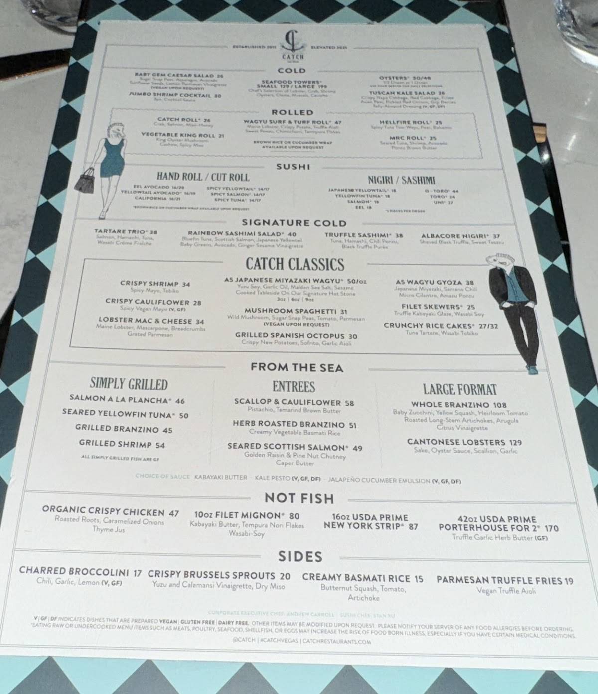 Menu at CATCH restaurant, Las Vegas