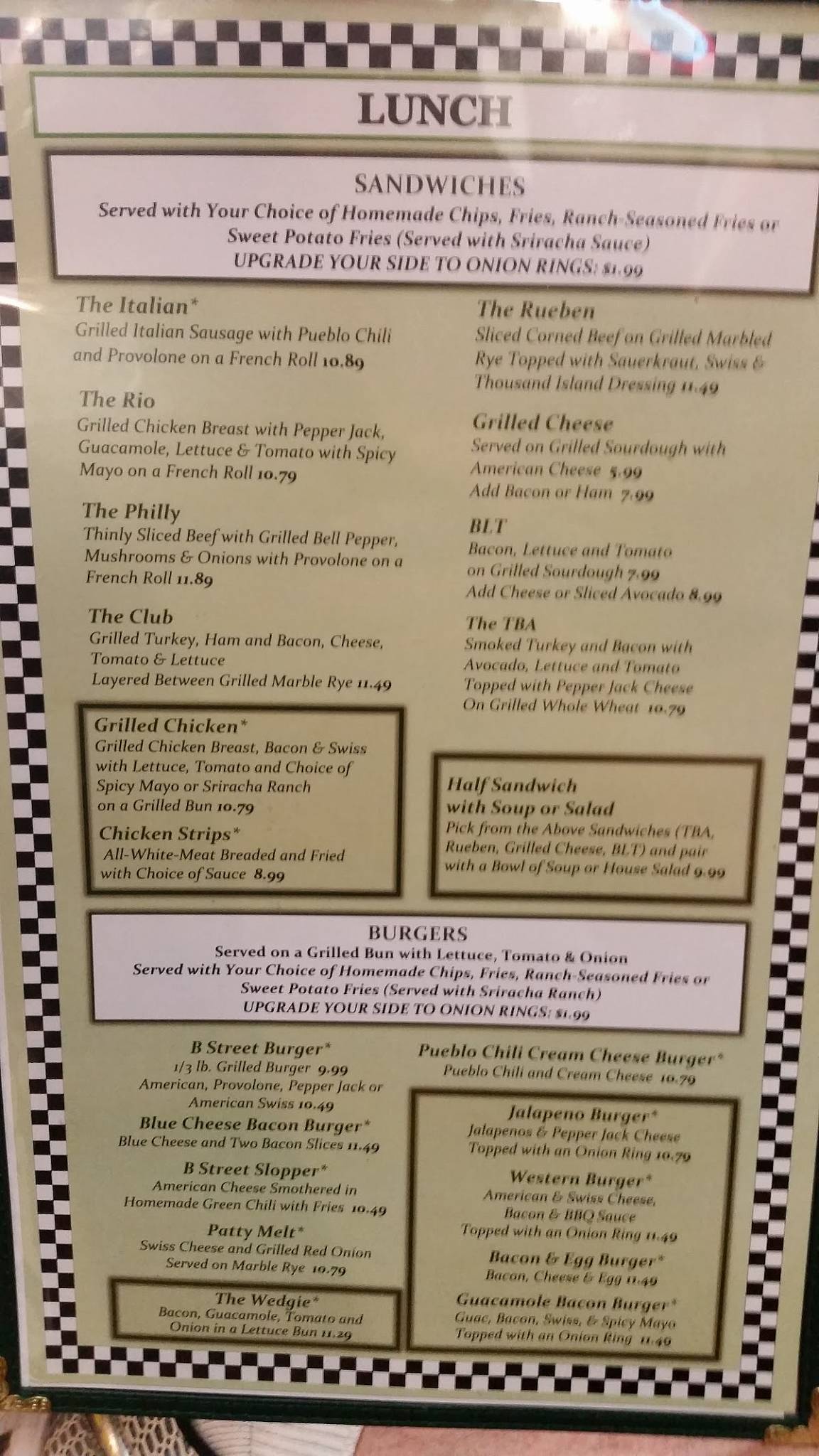 Menu at B Street Cafe, Pueblo