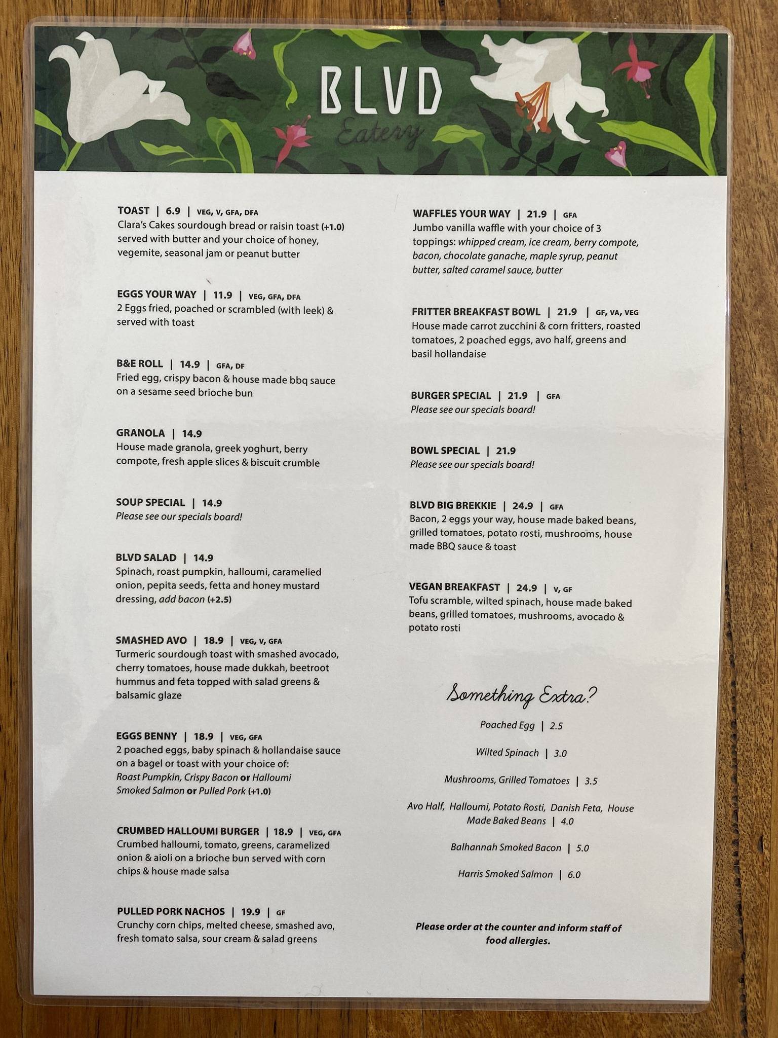 Menu at BLVD Eatery cafe, Mount Barker