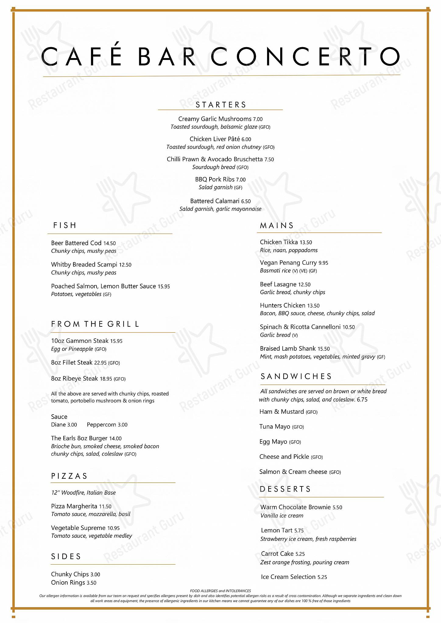 Menu at The Earl Of Doncaster Hotel cafe, Doncaster