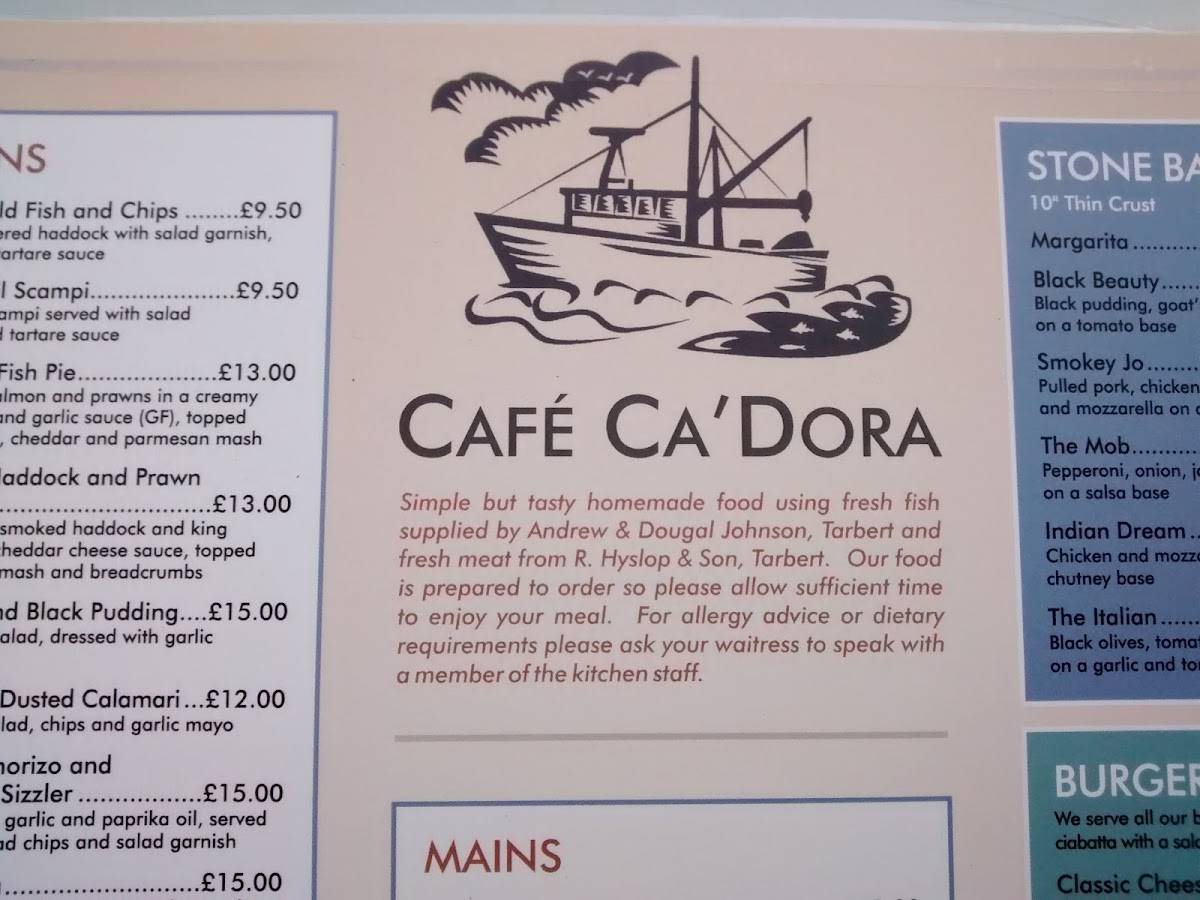 Menu at Cafe Ca'Dora, Tarbert