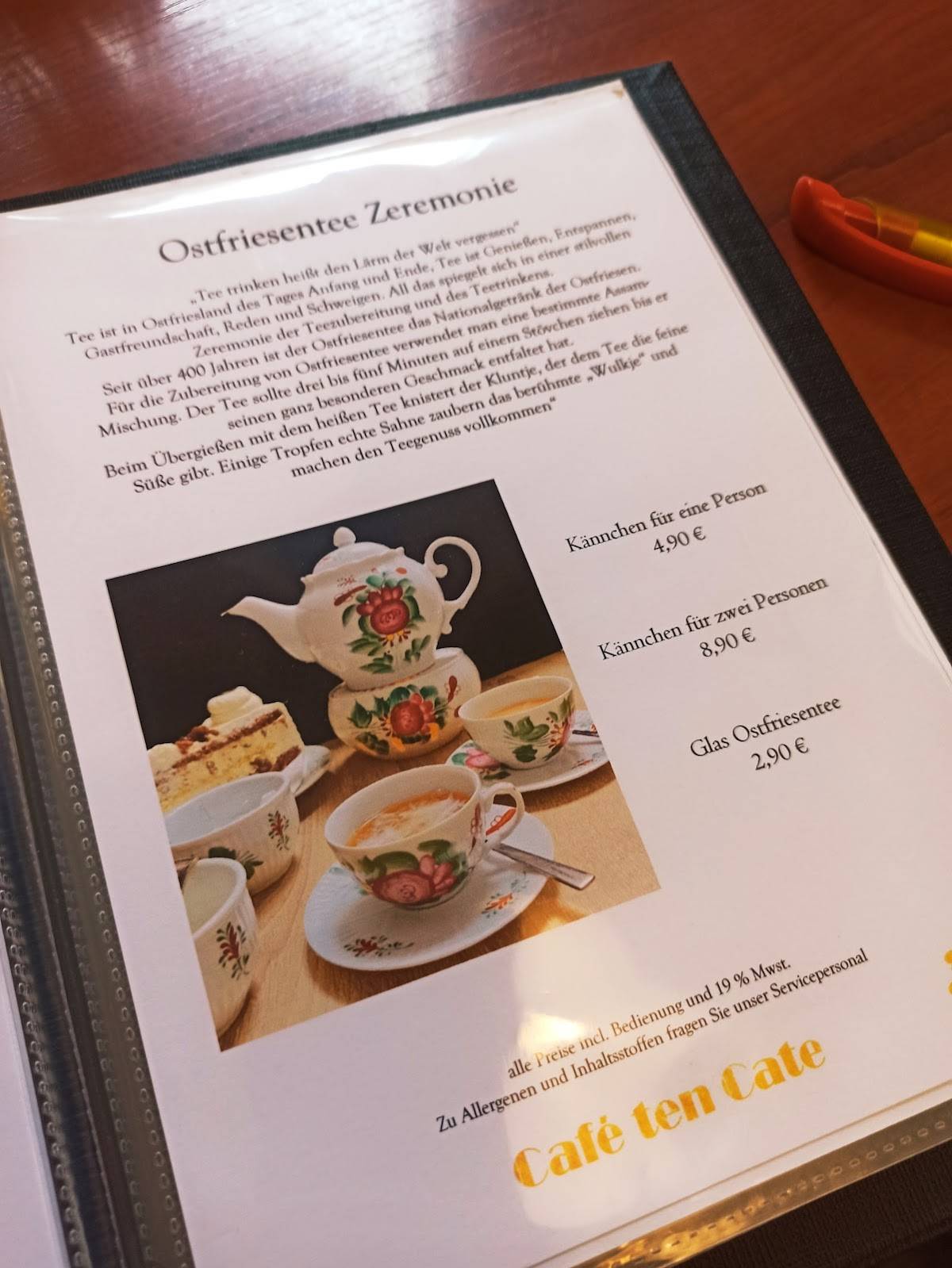 Speisekarte von Café ten Cate cafe, Norden