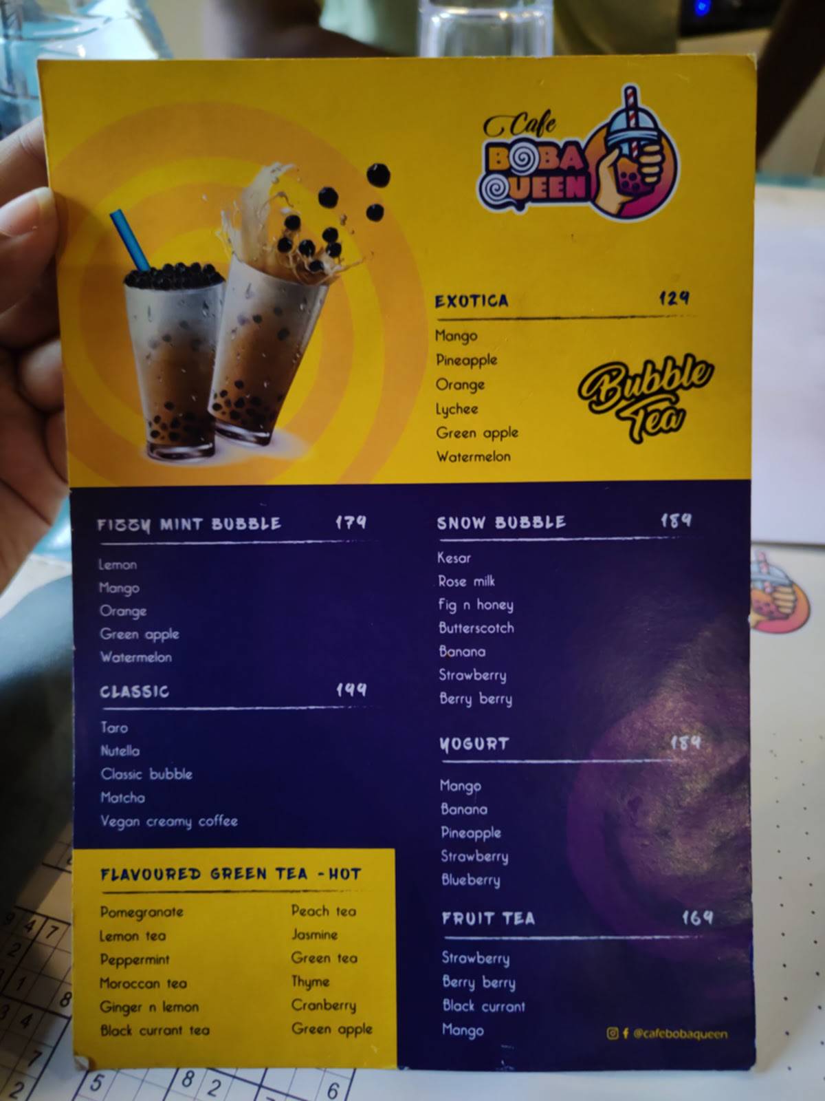 Menu at Cafe Boba Queen, Thiruvananthapuram