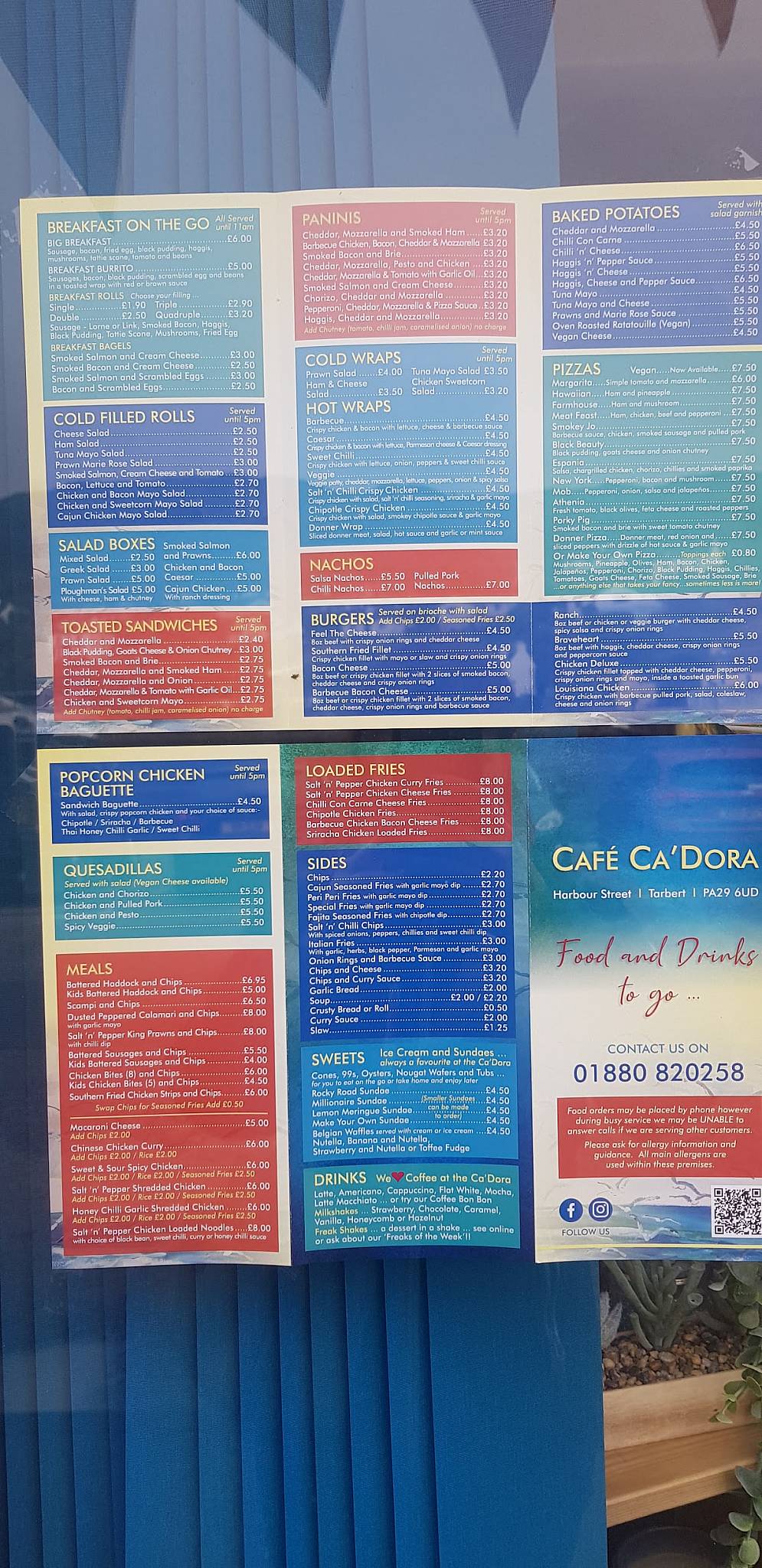 Menu at Cafe Ca'Dora, Tarbert